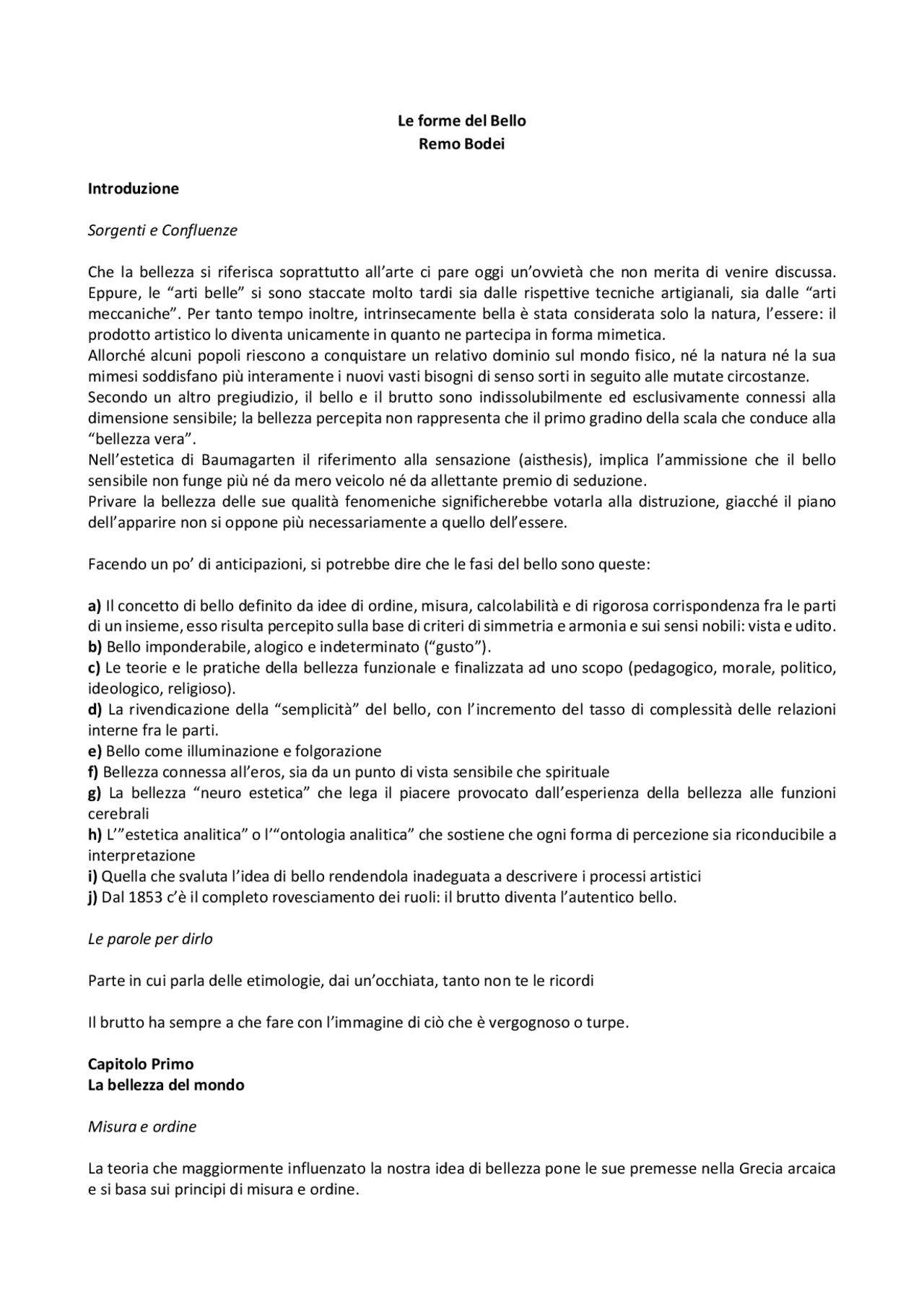 Remo Bodei Le Forme Del Bello Docsity