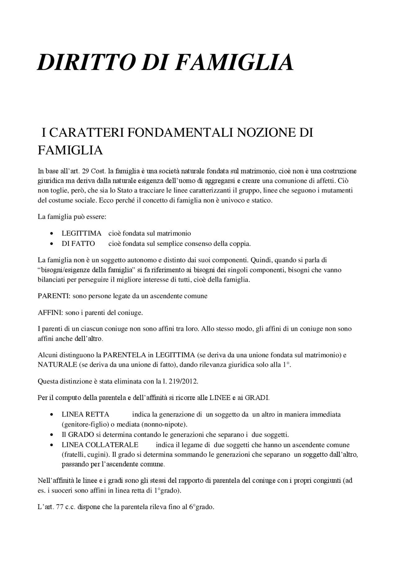 Diritto Di Famiglia Completo Docsity
