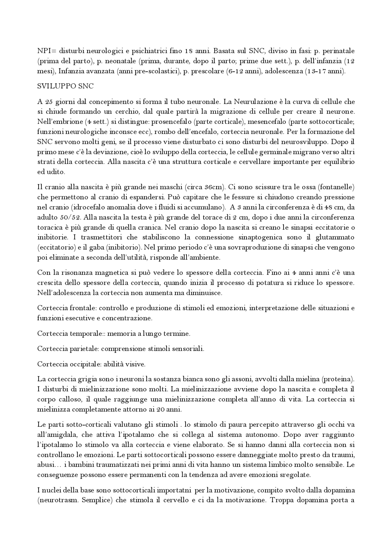 Neuropsichiatria Infantile Riassunto Sintesi Del Corso Di