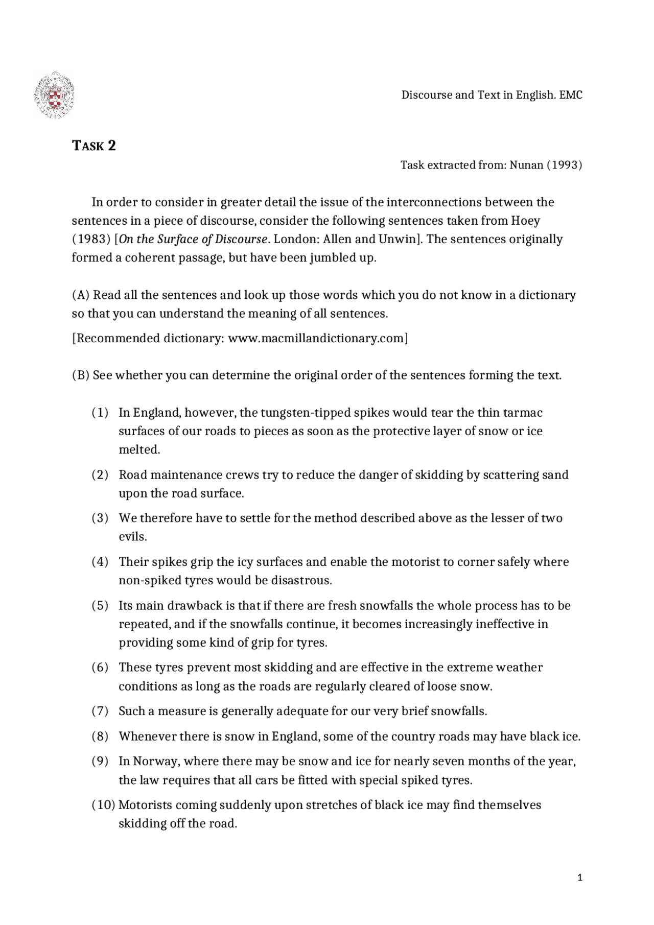 Task 2 Discourse And Text Docsity