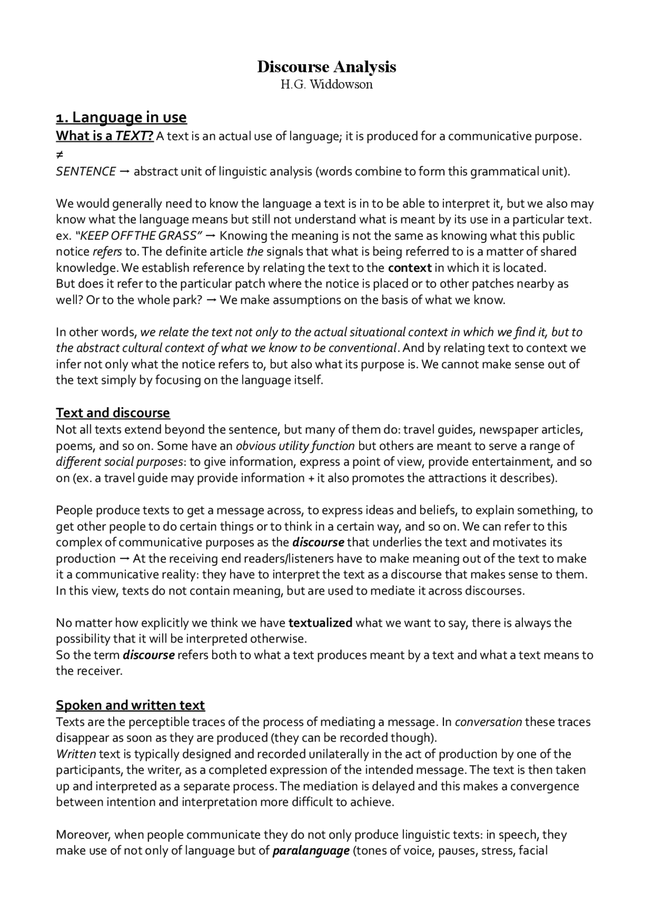 Riassunto Discourse Analysis Docsity