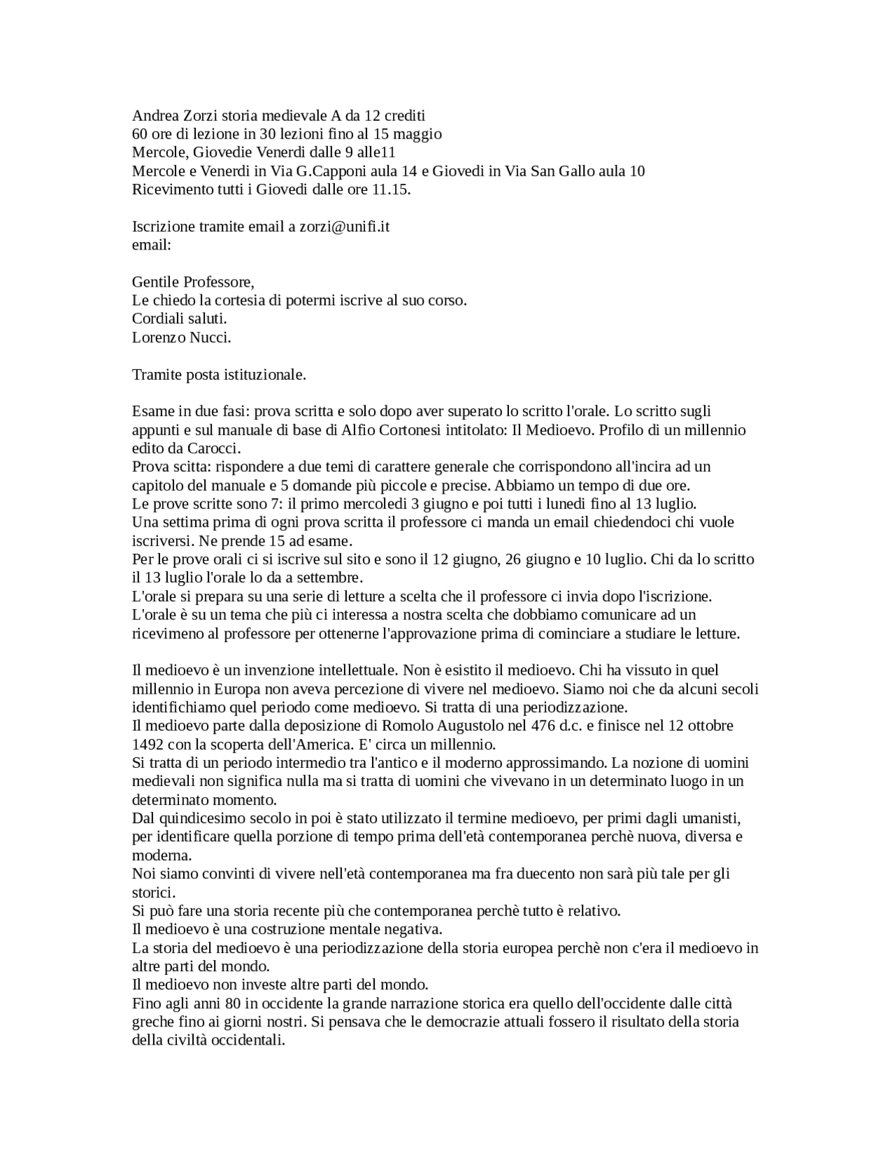 1a Lezione Di Storia Medievale Del Prof Zorzi Di Firenze Docsity