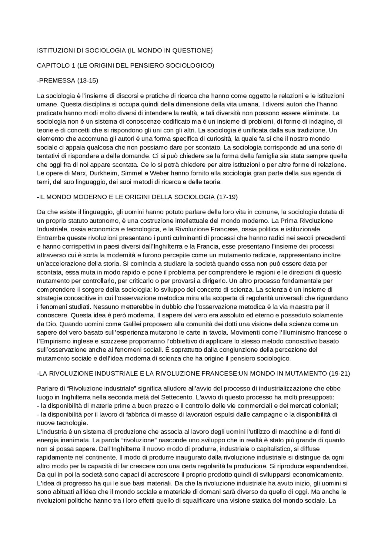 Il Mondo In Questione Riassunti Jedlowski Docsity