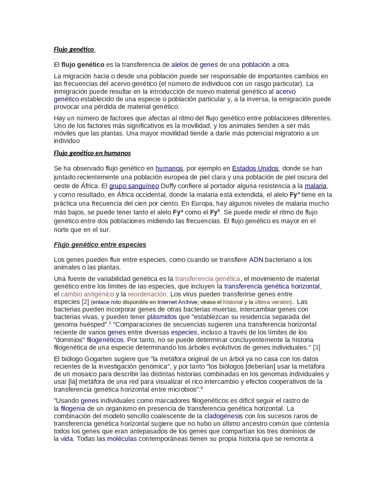 Flujo genético Biología - Docsity