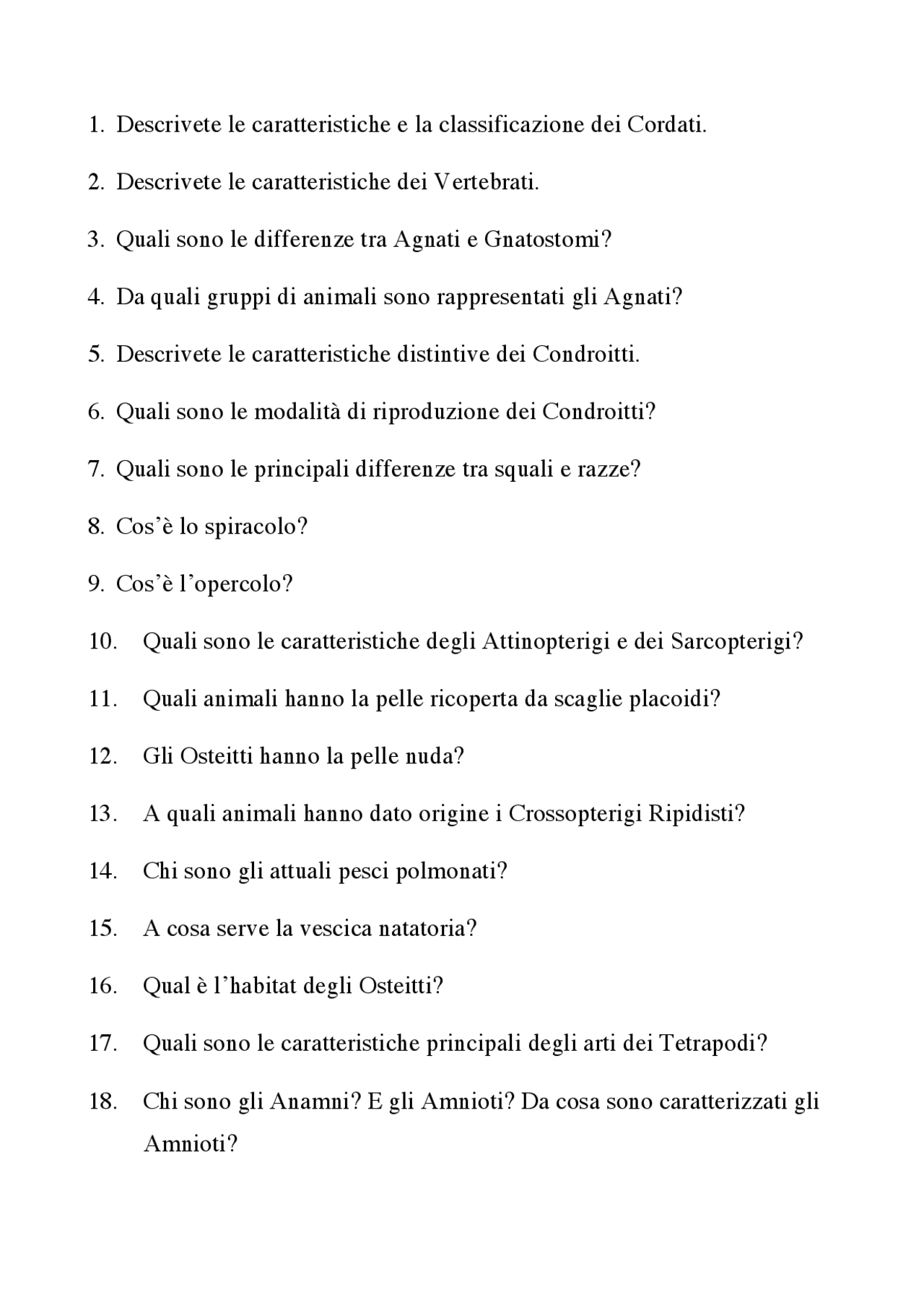 Quesiti Filogenesi Docsity