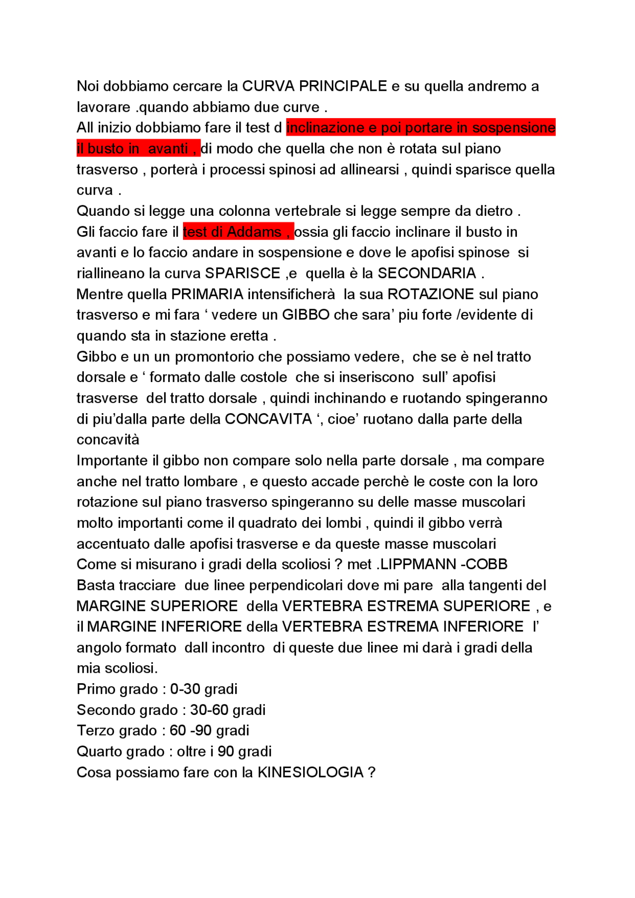Lezione Sulla Scoliosi Docsity