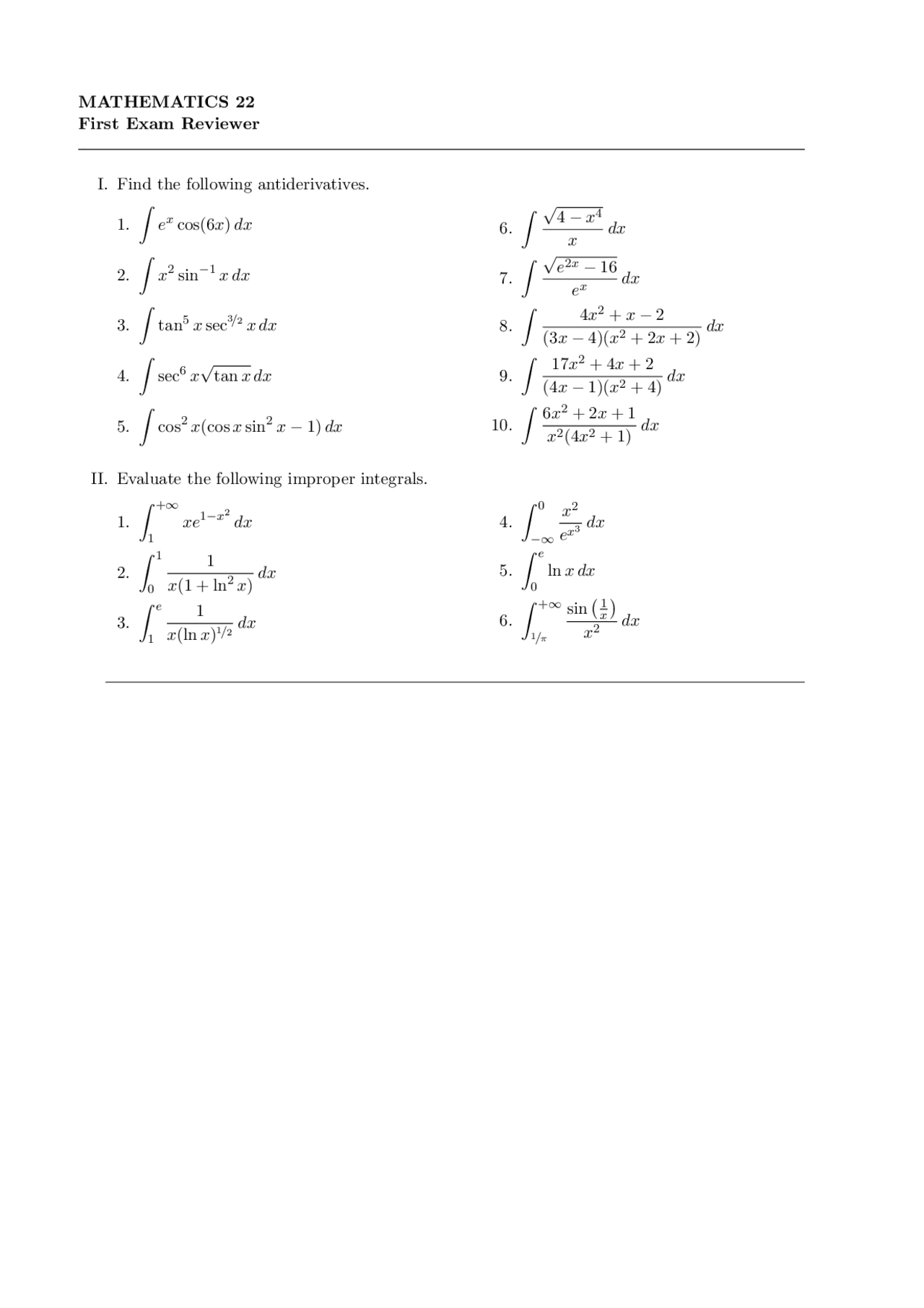 Math 22 sample exam shajjsnsnsndb - Docsity