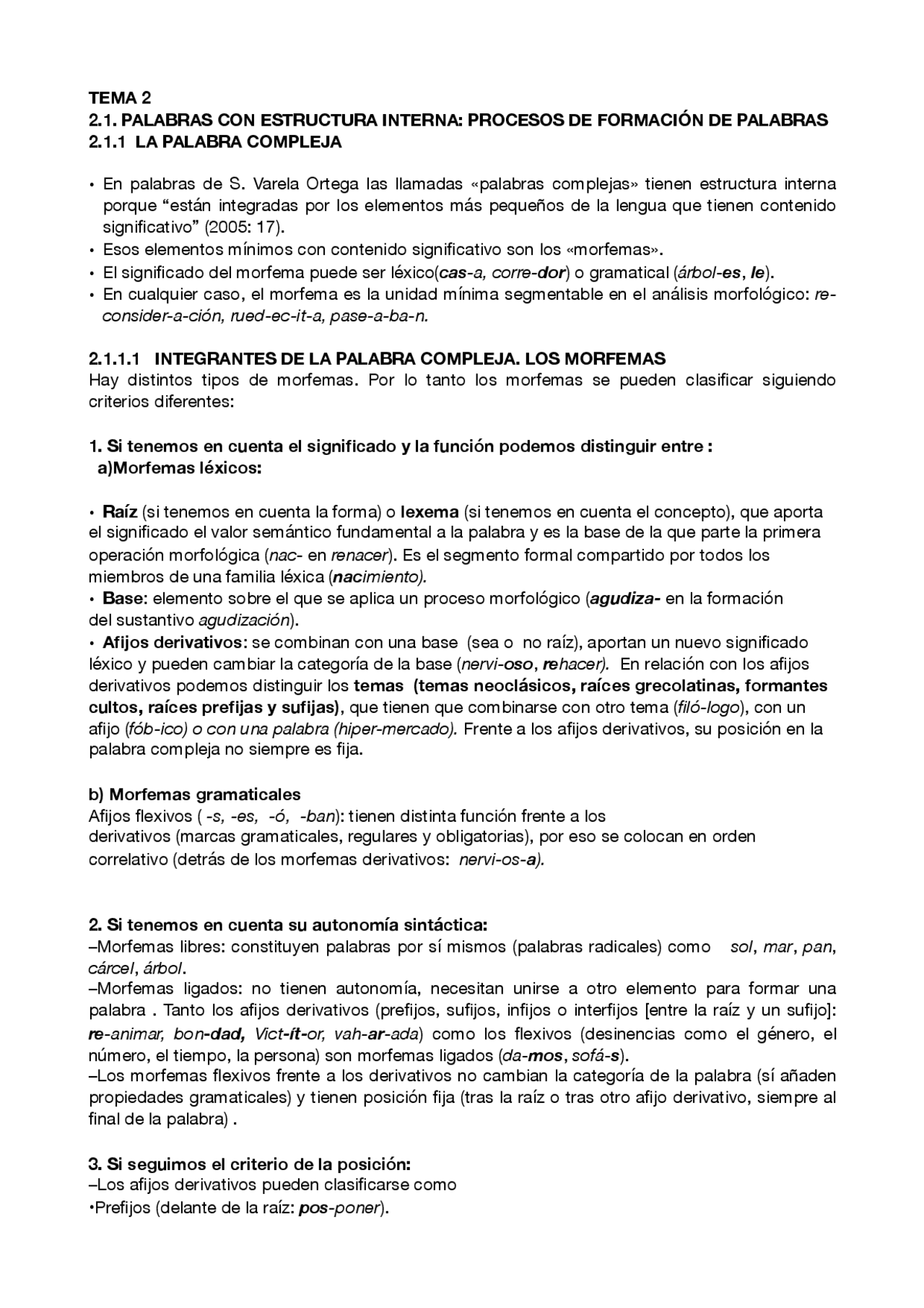 TEMA 2. ESTRUCTURA DE LAS PALABRAS COMPLEJAS - Docsity