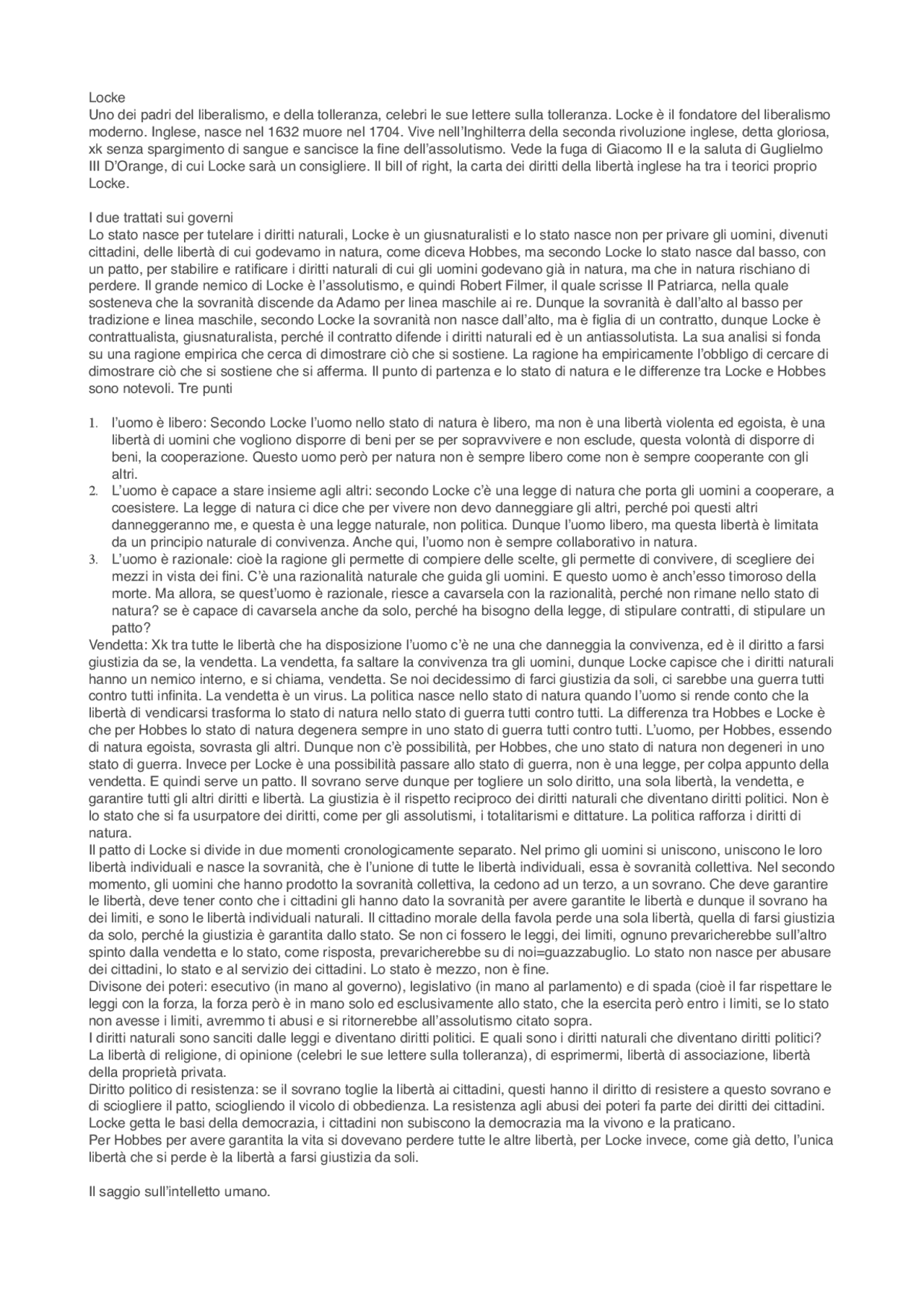 Riassunto Locke Completo Ed Esaustivo Docsity