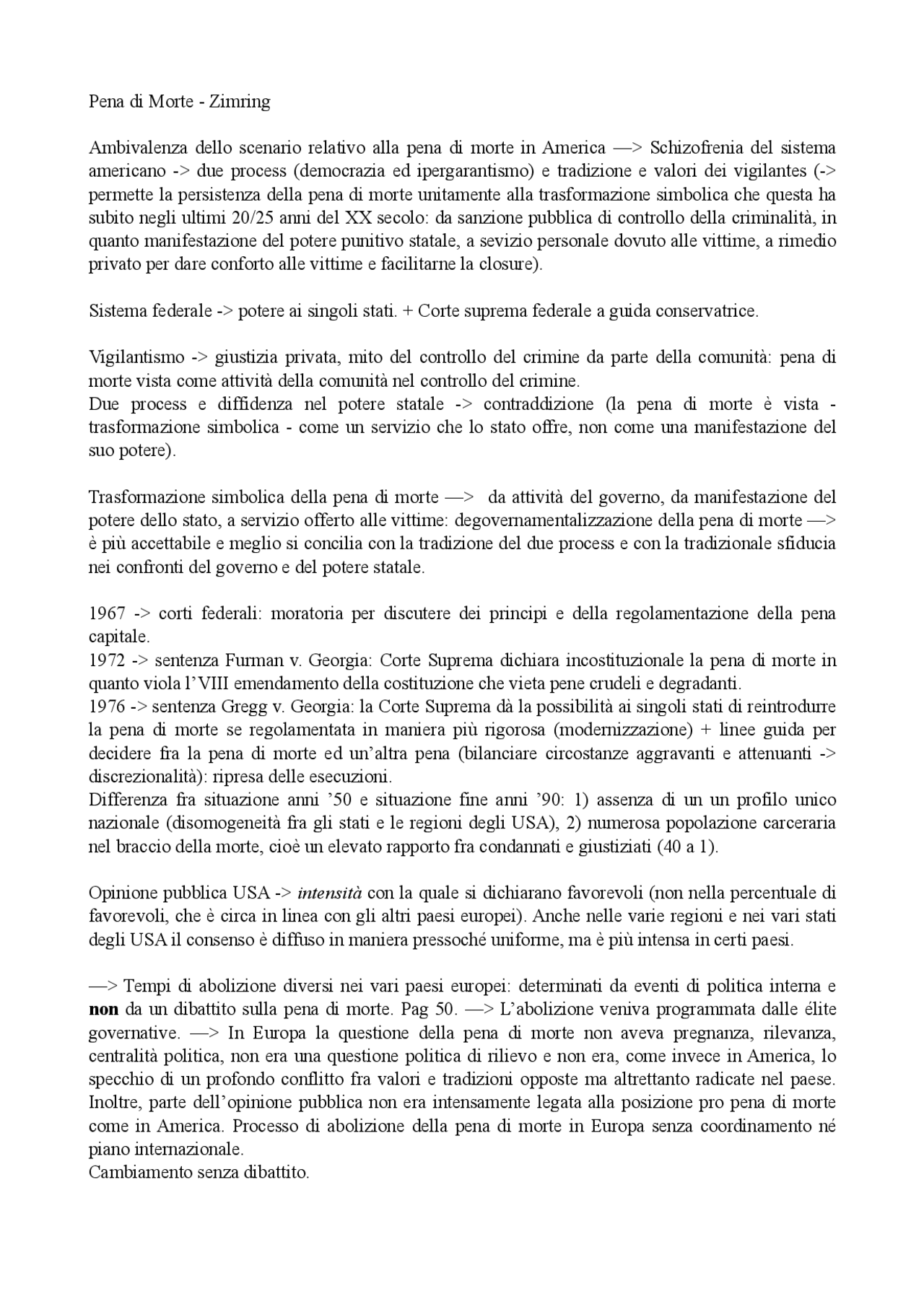 Riassunto Di La Pena Di Morte Franklin E Zimring Docsity