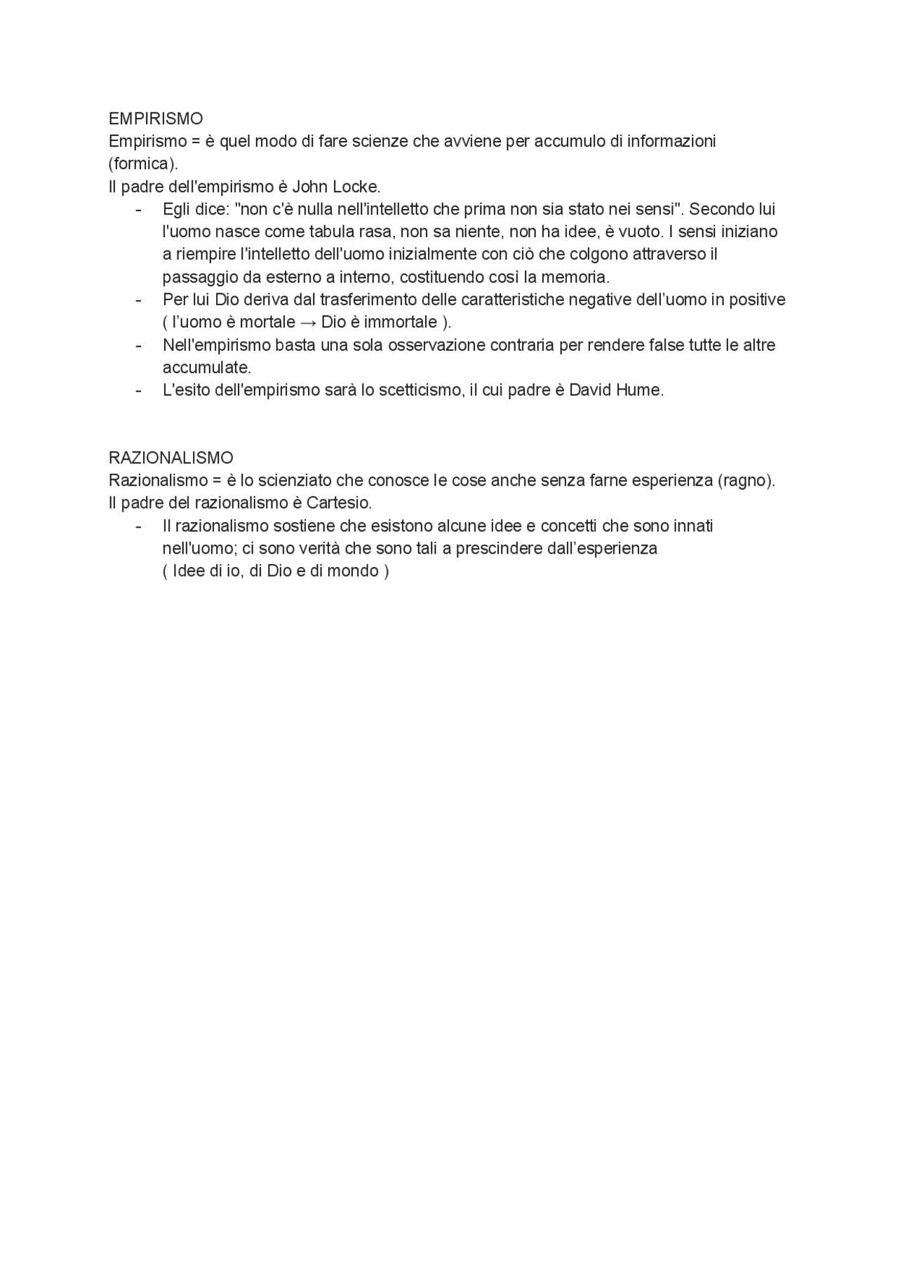 Empirismo E Razionalismo Docsity