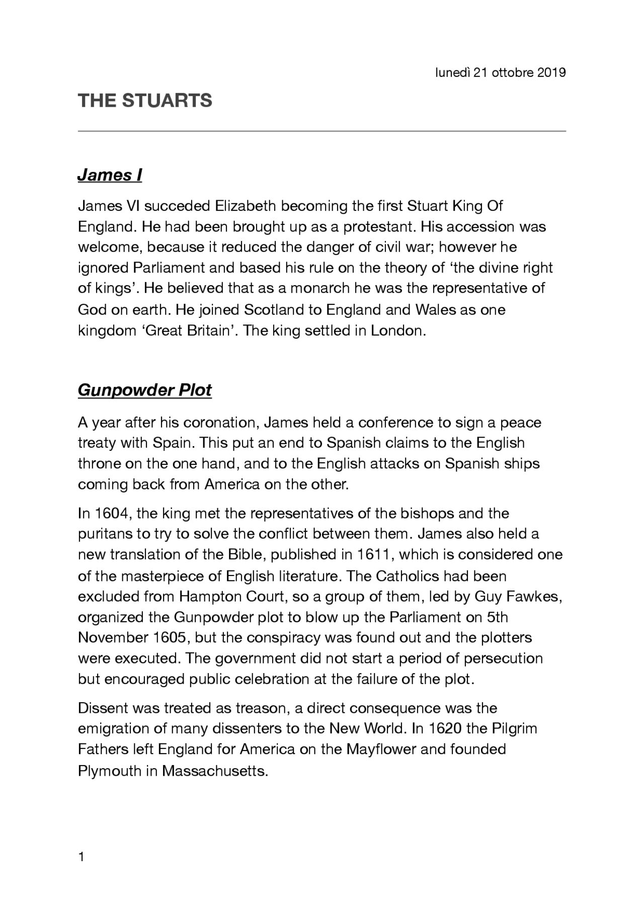 The Stuarts: kings, queens and most important events - Docsity