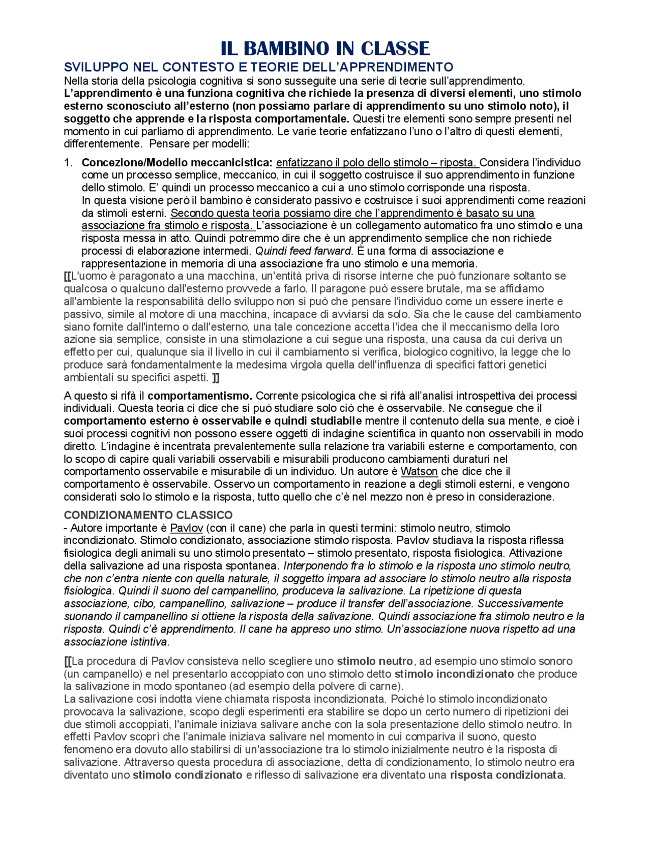 Il Bambino In Classe Docsity