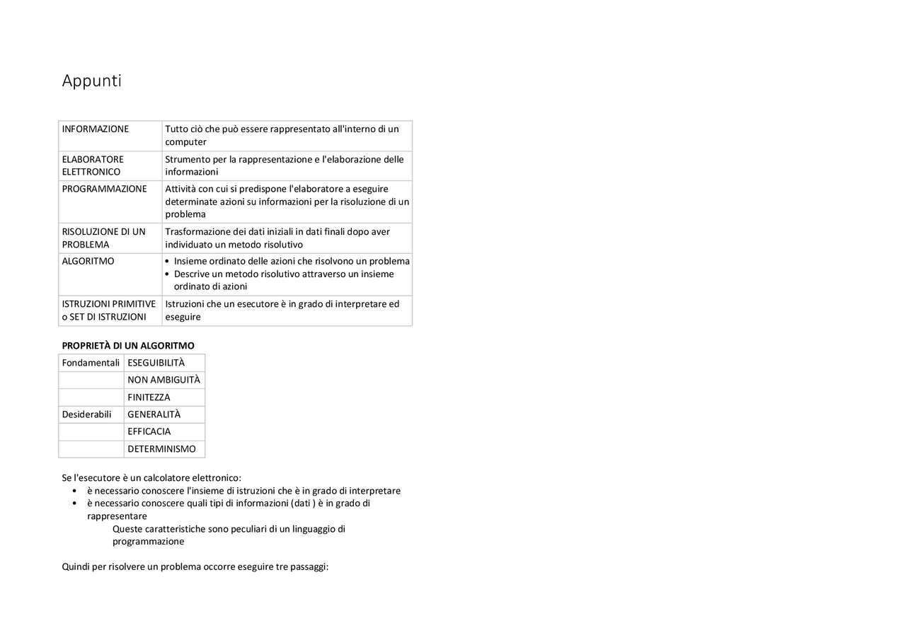 Appunti Di Informatica Primo Anno Di Ingegneria Docsity