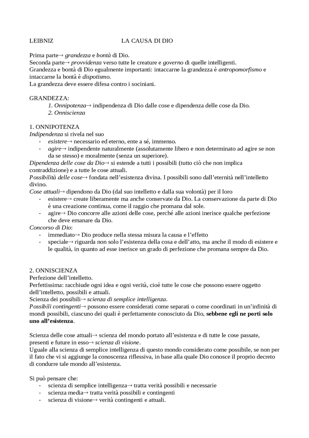 La Causa Di Dio Leibniz Docsity