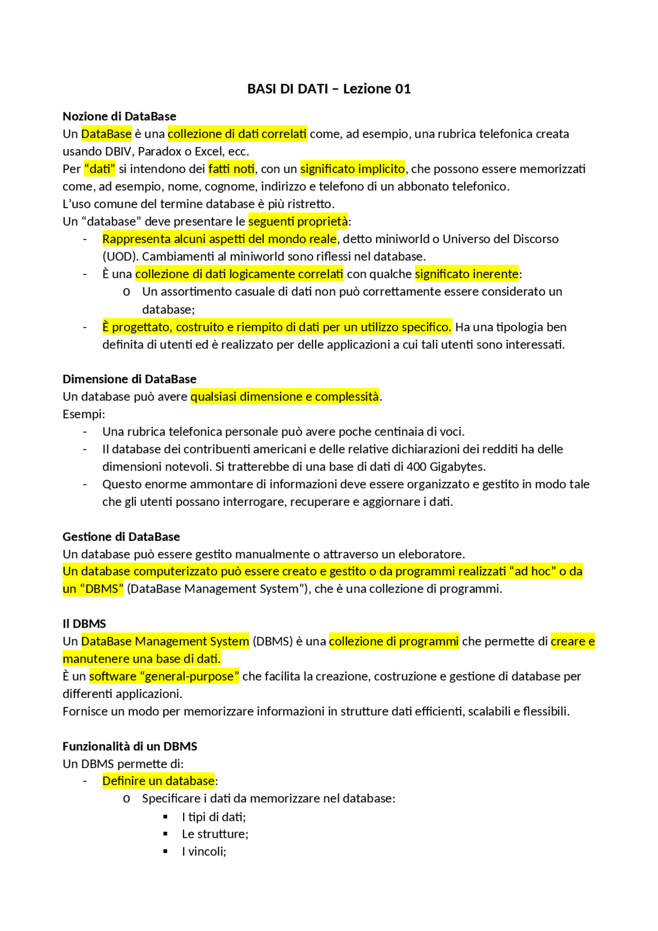 Basi Di Dati Basi Di Dati E Utenti Di Basi Di Dati Docsity
