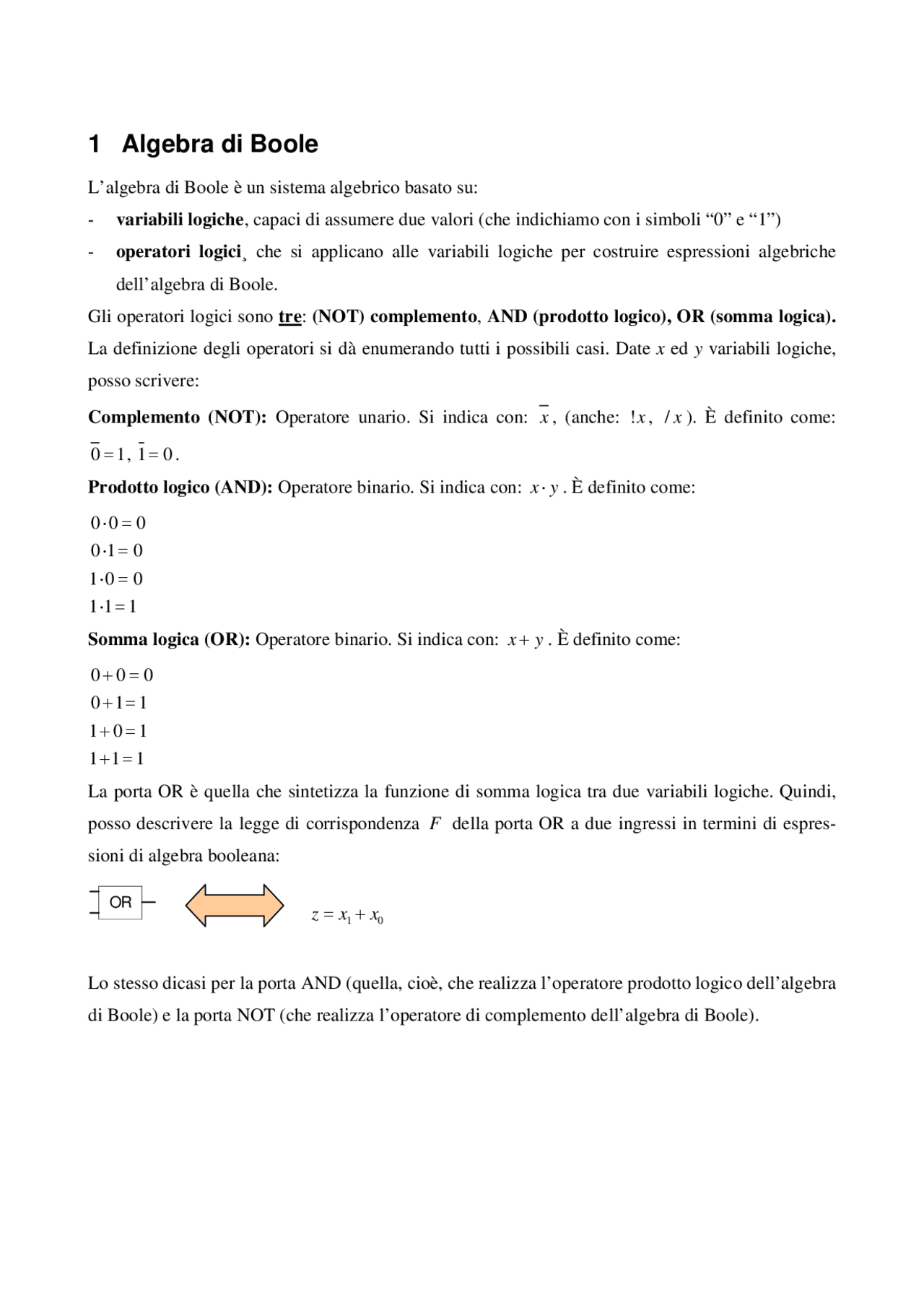 Algebra di Boole sistema algebrico - Docsity
