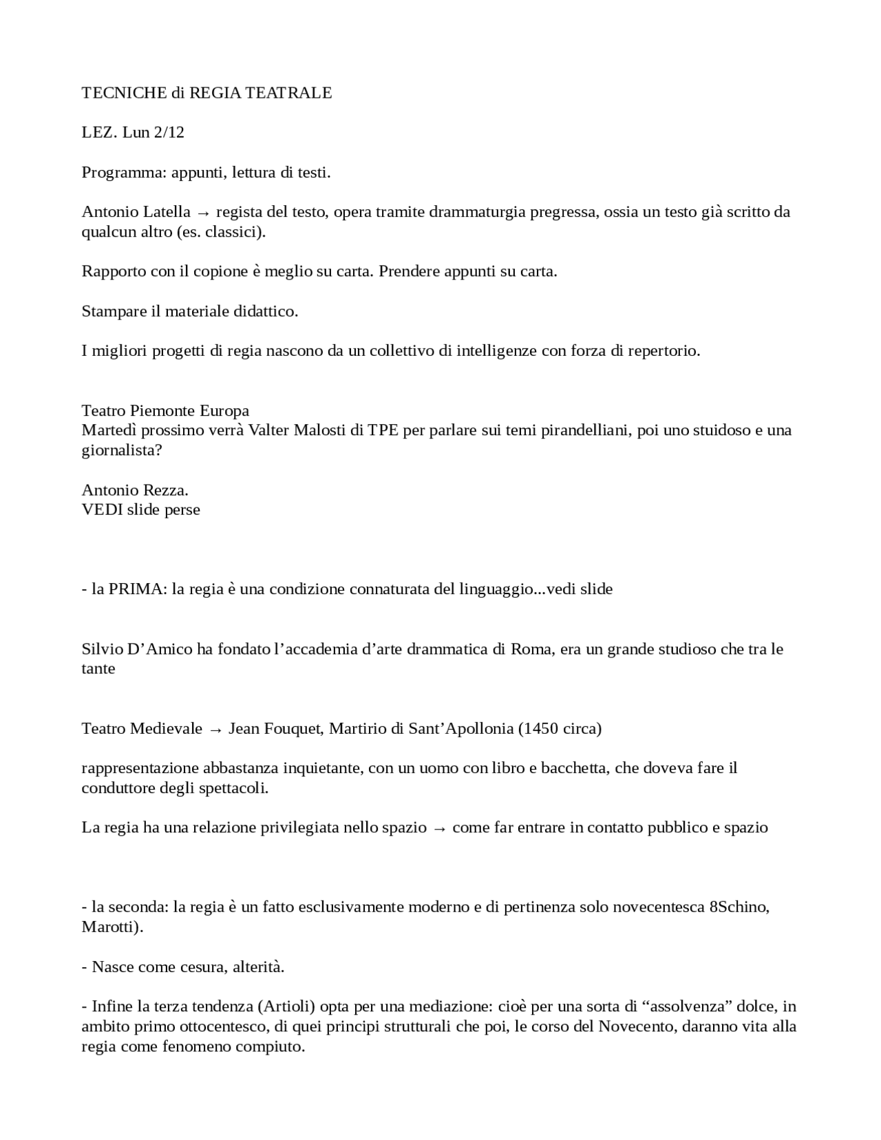 Tecniche Di Regia Teatrale Docsity