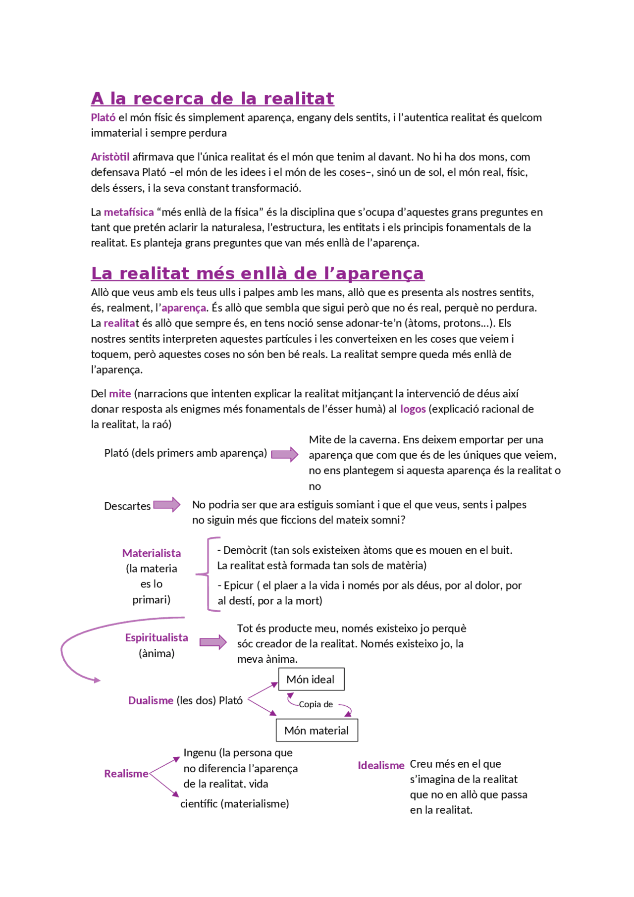 Filosofia, Reserca de la realitat | Esquemas y mapas conceptuales de ...