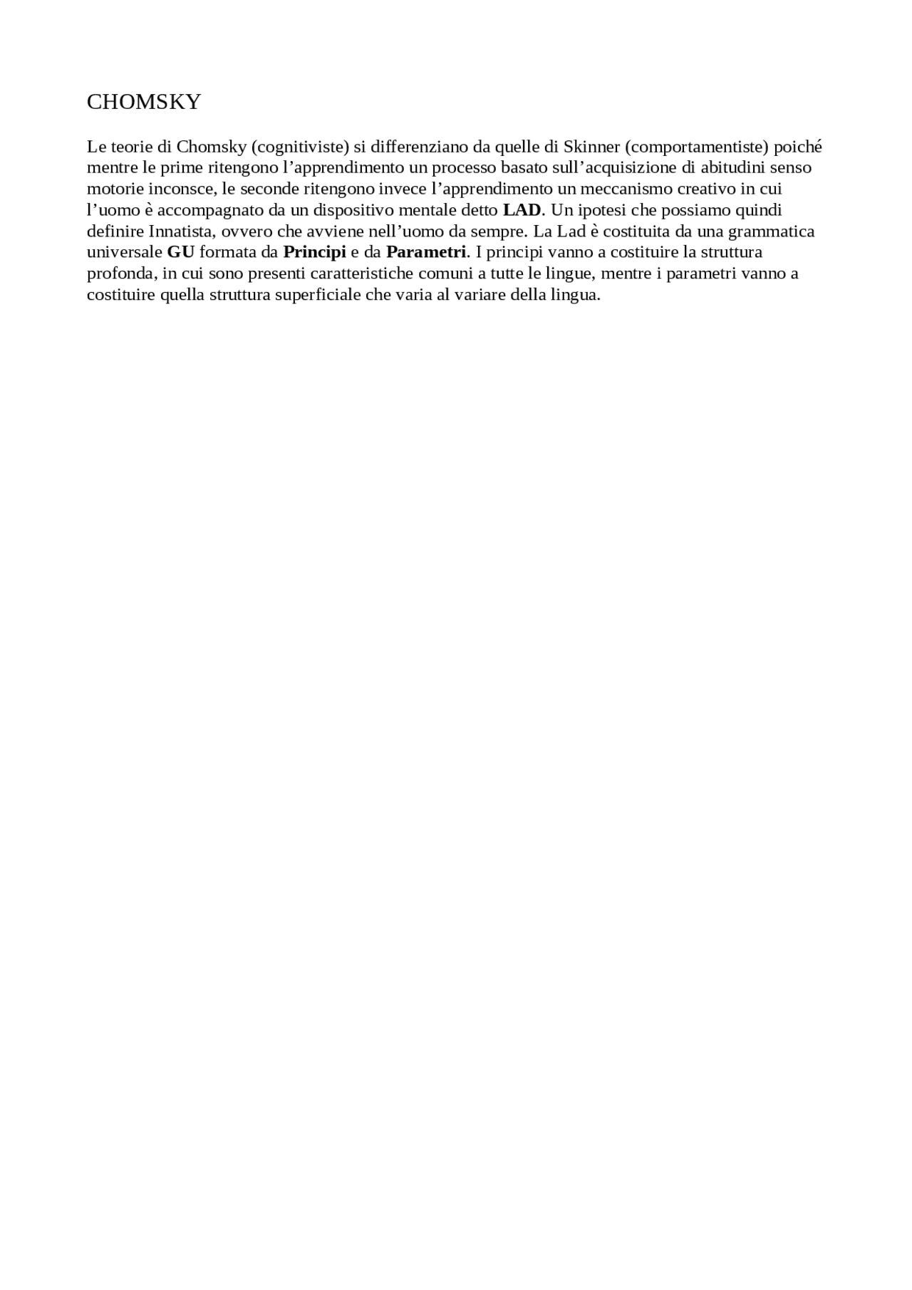 Chomsky E Le Basi Della Sua Teoria Docsity