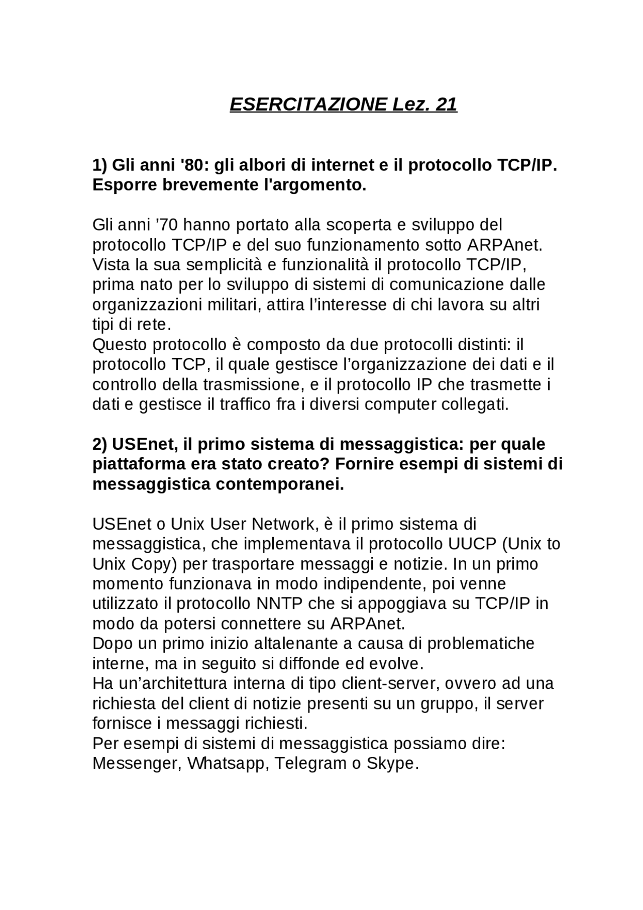 Esercitazione Di Informatica Esercizi Di Elementi Di Informatica