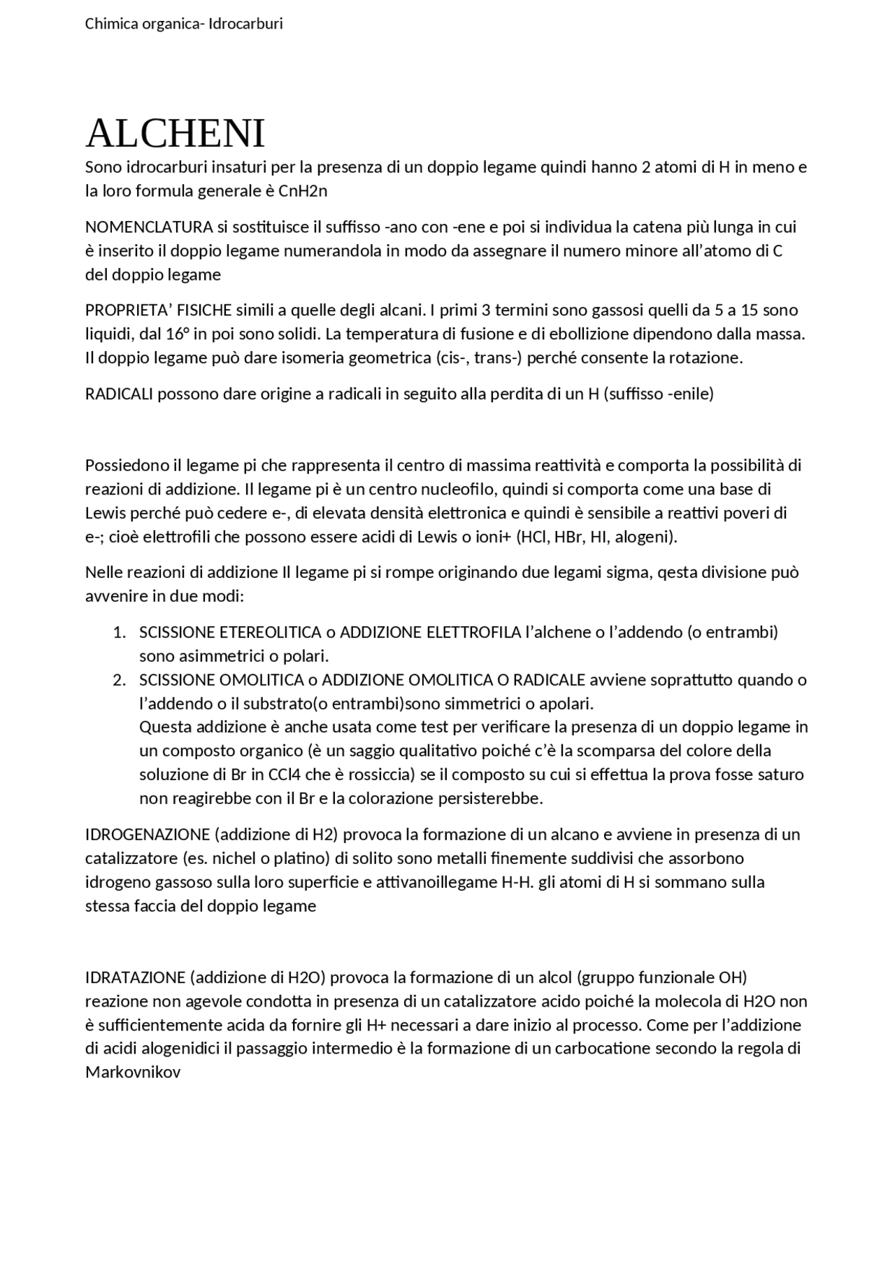 Riassunto Su Alcheni E Alchini Docsity