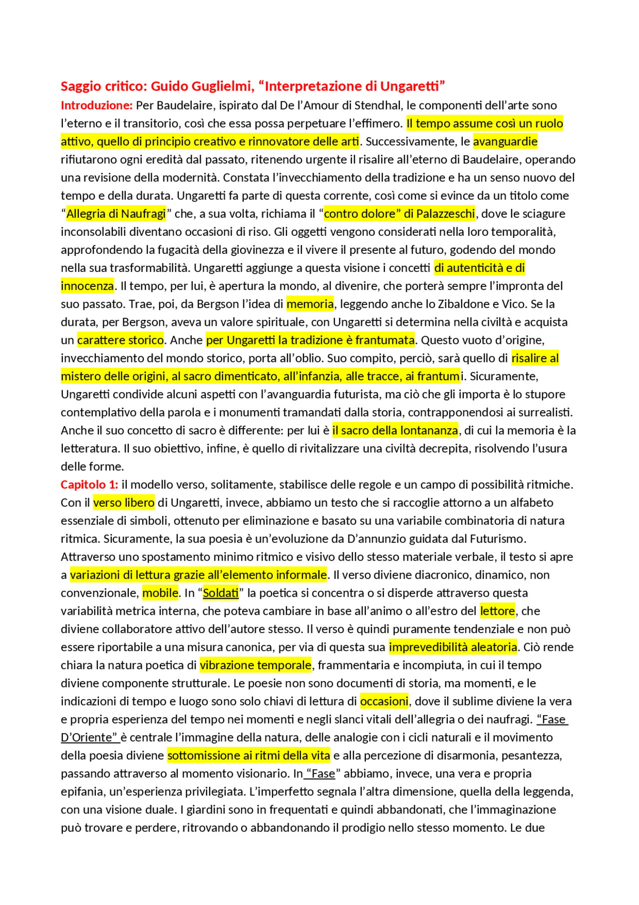 Riassunto Interpretazione Dungaretti Di G Guglielmi Docsity