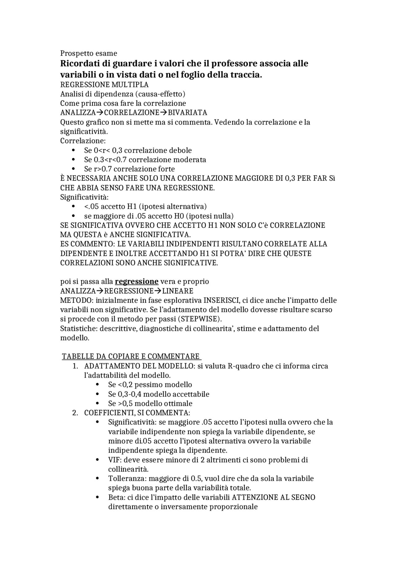 Prospetto d'esame metodologia quantitativa - Docsity