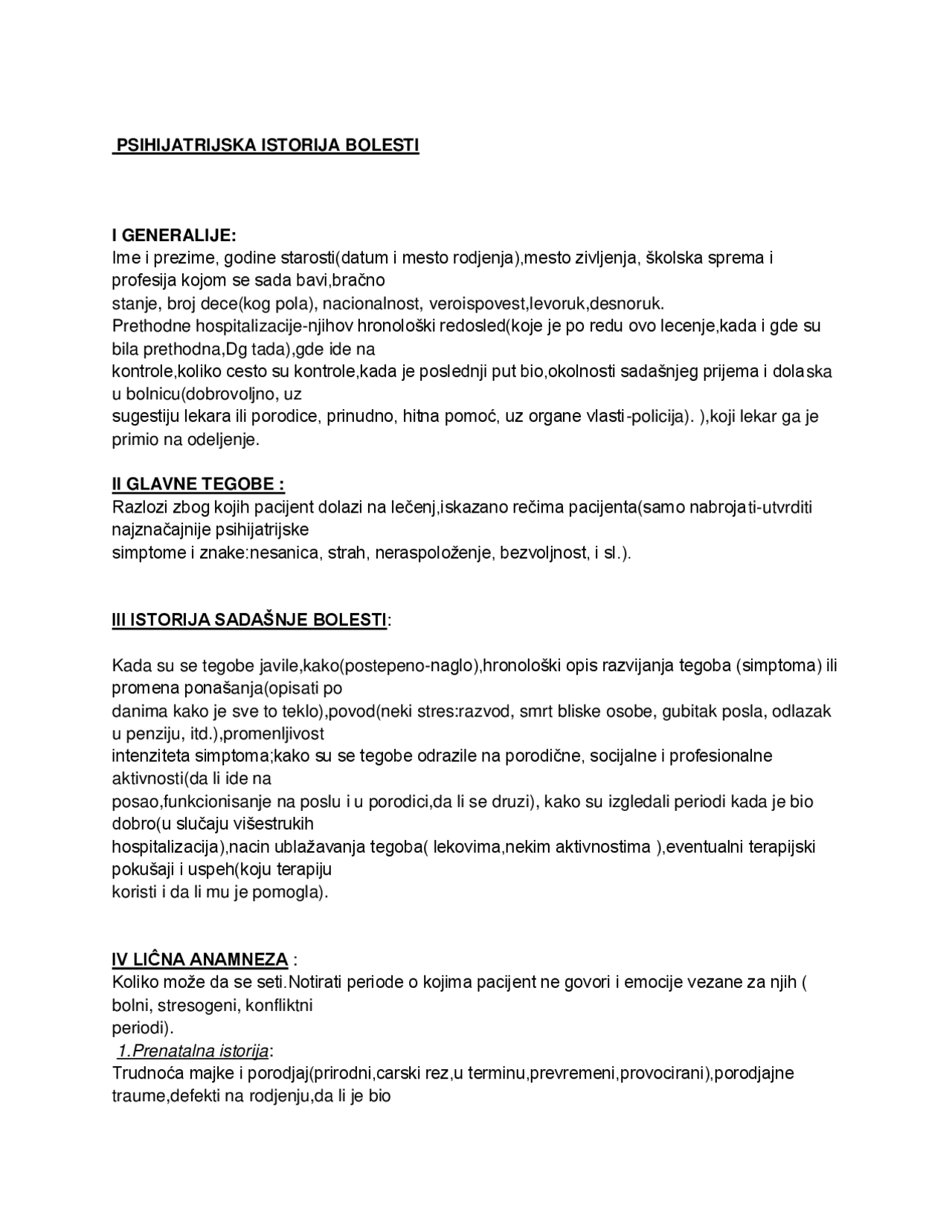 Anamneza uzimanje ispit | Ispiti' predlog Interna medicina - Docsity