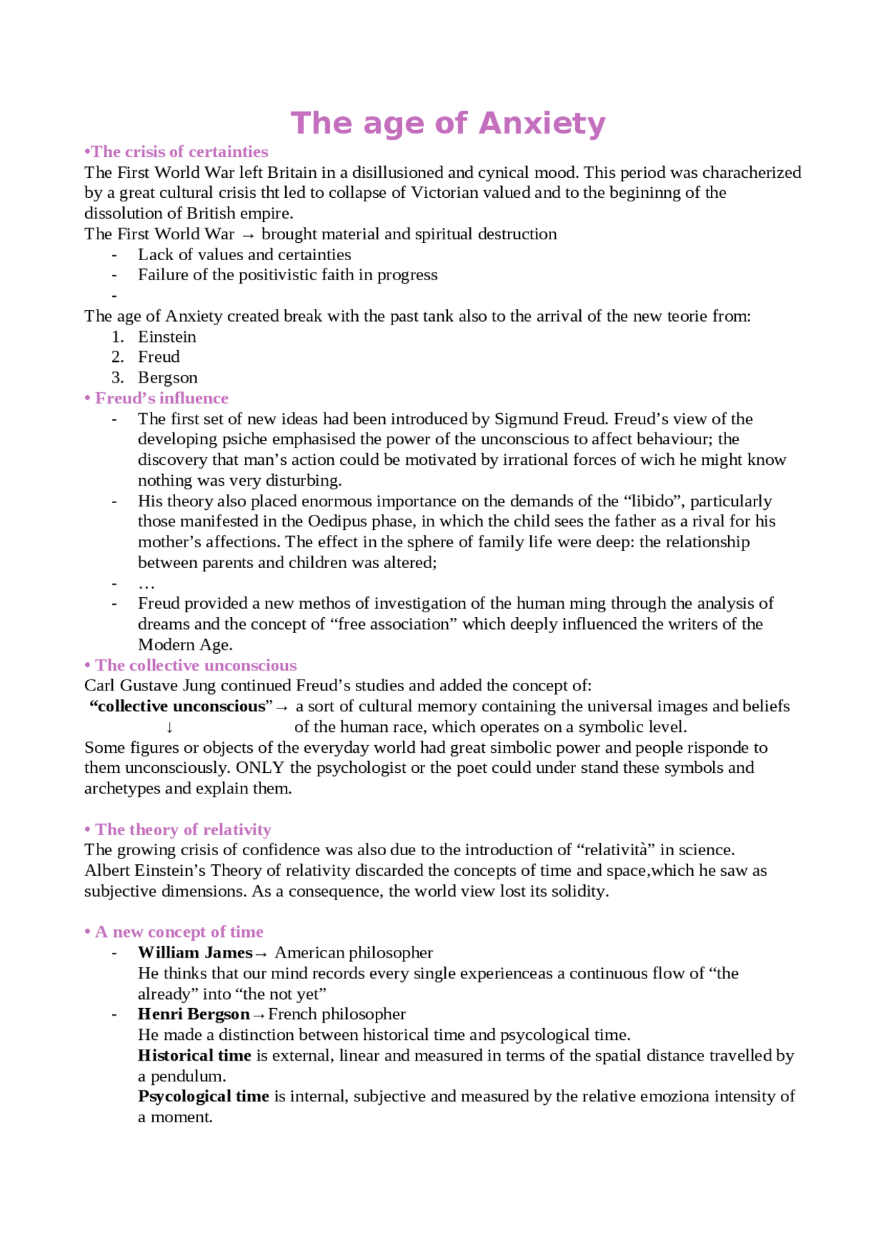 The age of anxiety-Appunti inglese - Docsity