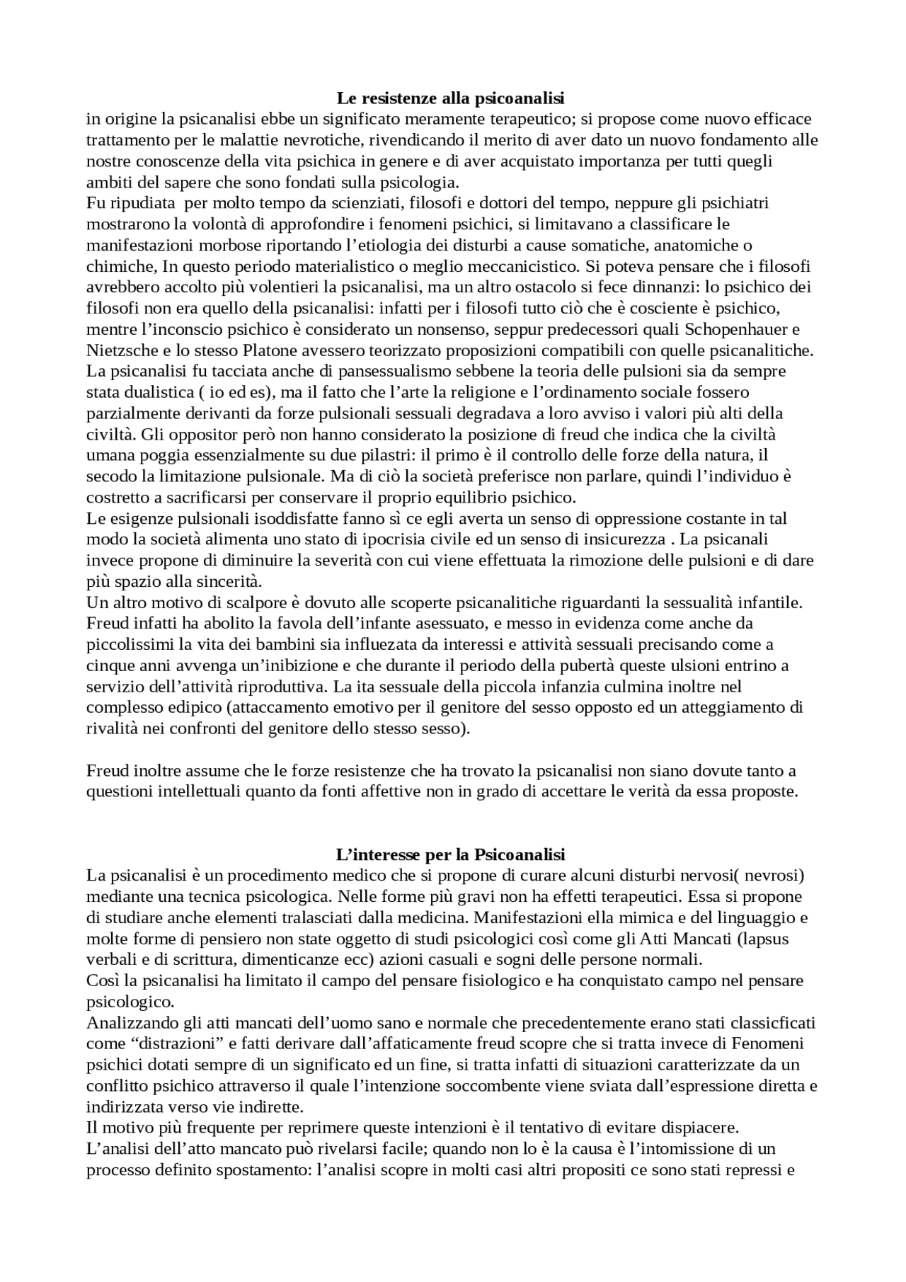 Resistenze Alla Psicanalisi Docsity