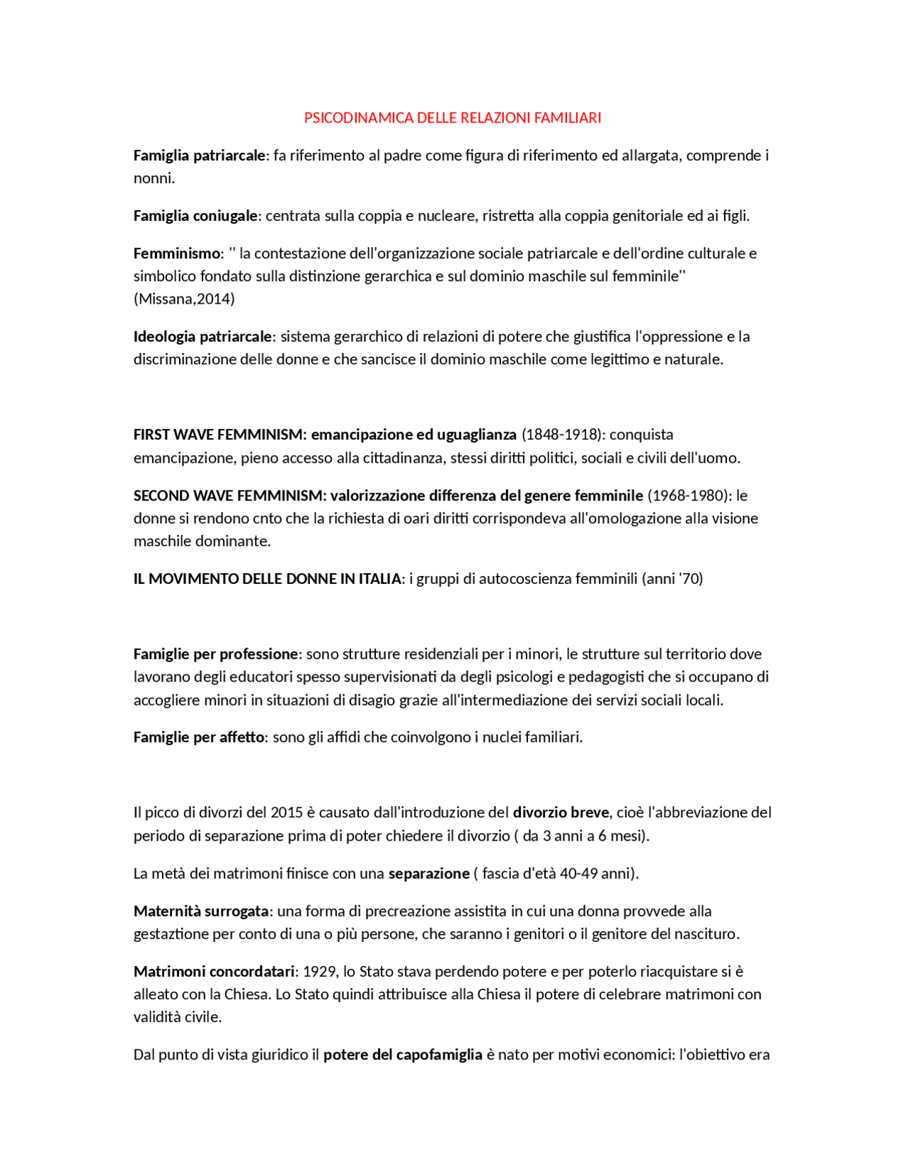 Psicodinamica Delle Relazioni Familiari Appunti Docsity