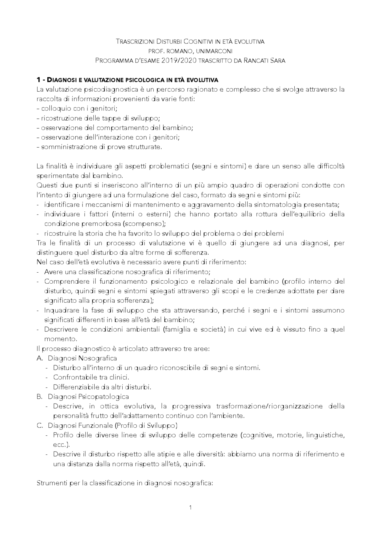 Disturbi Cognitivi In Età Evolutiva Unimarconi Prof Romano Docsity