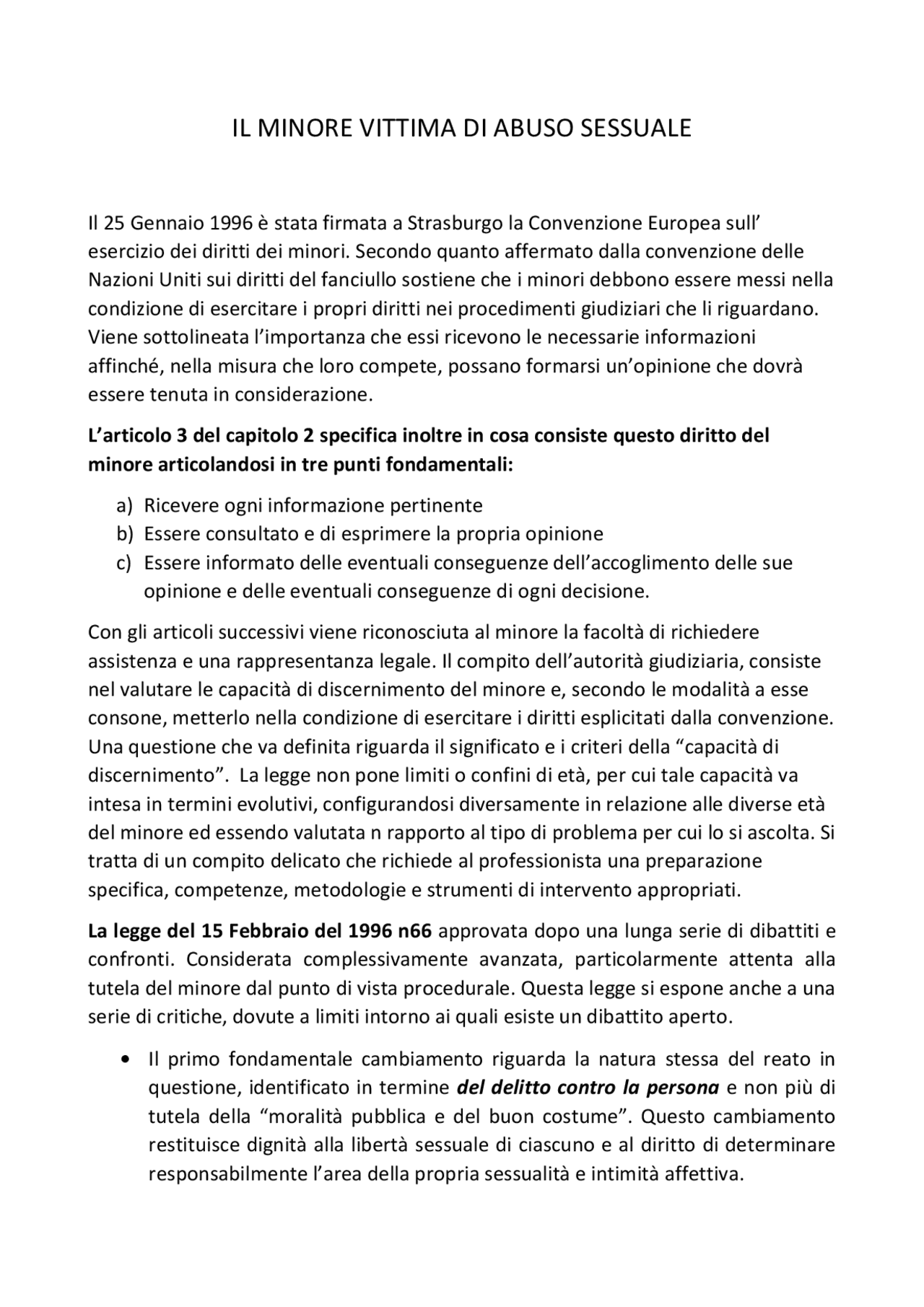 Minore Vittima Di Abuso Dispense Di Psicologia Generale Docsity