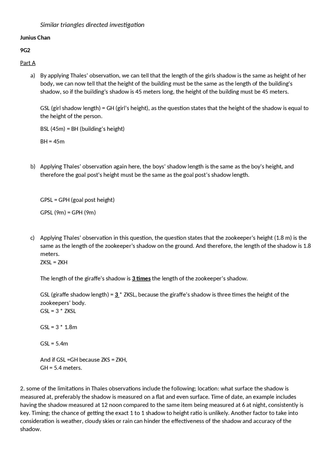 Similar triangles investigation | Transcriptions Mathematics | Docsity
