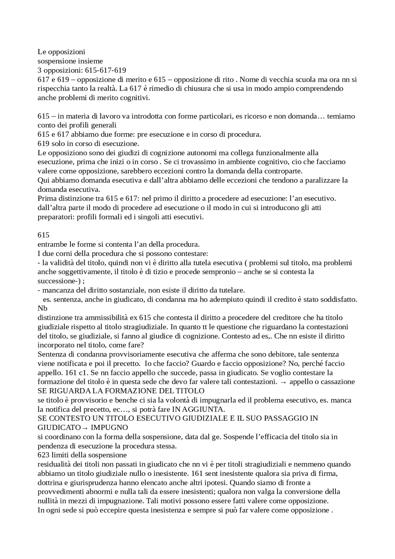 Opposizioni Processo Esecutivo Docsity