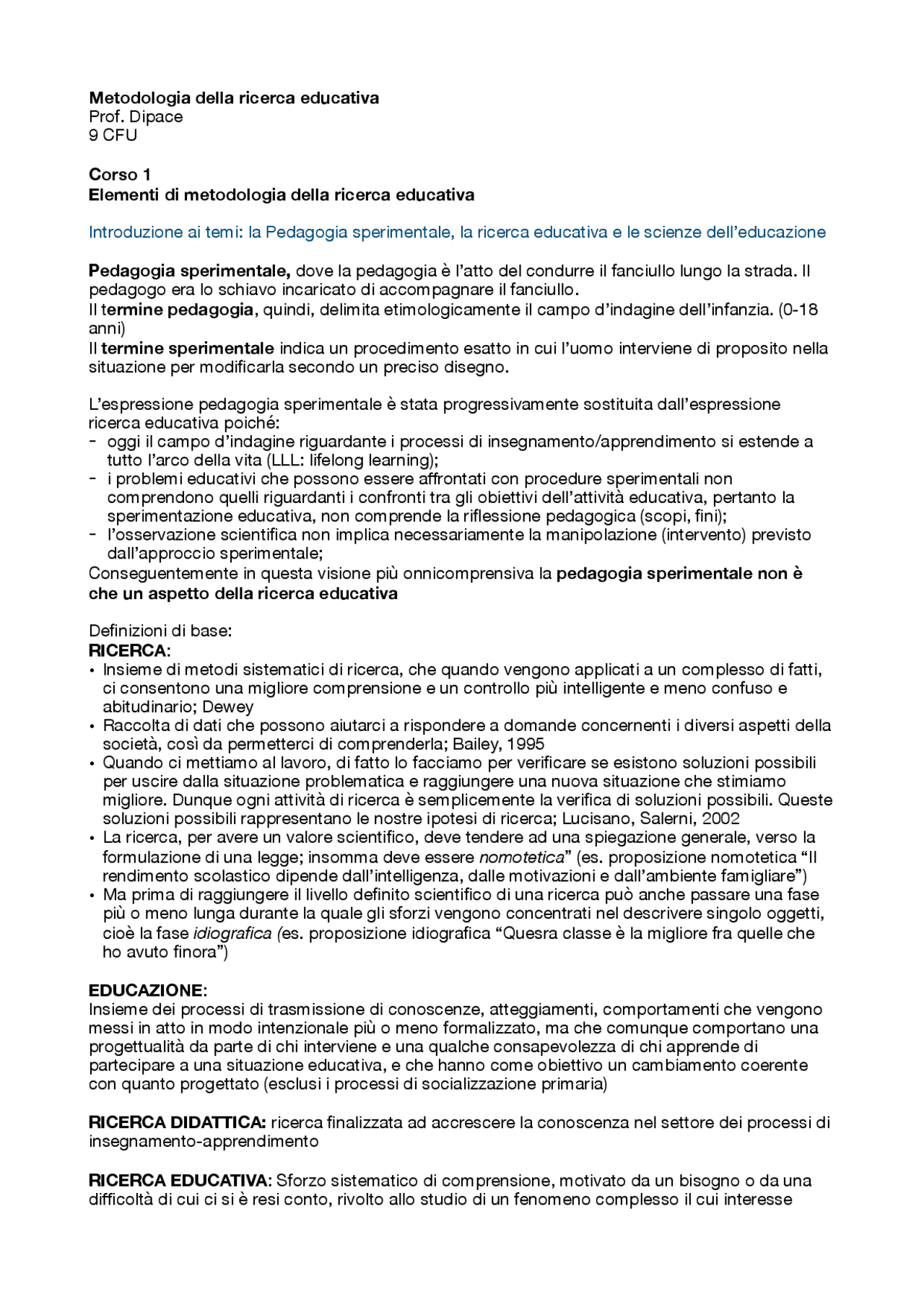 Metodologia Della Ricerca Educativa Modulo 1 Docsity