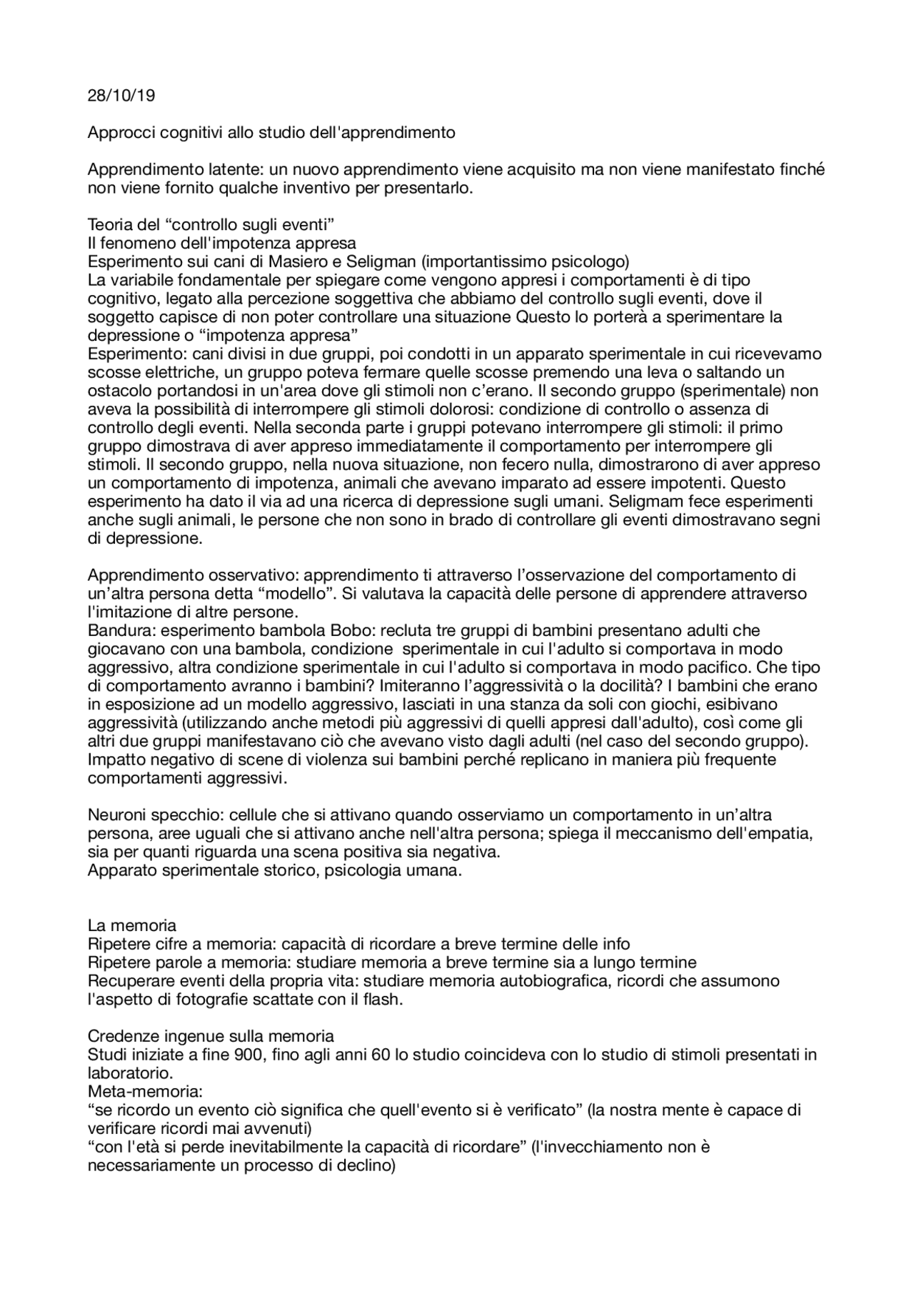 Psicologia Generale Docsity