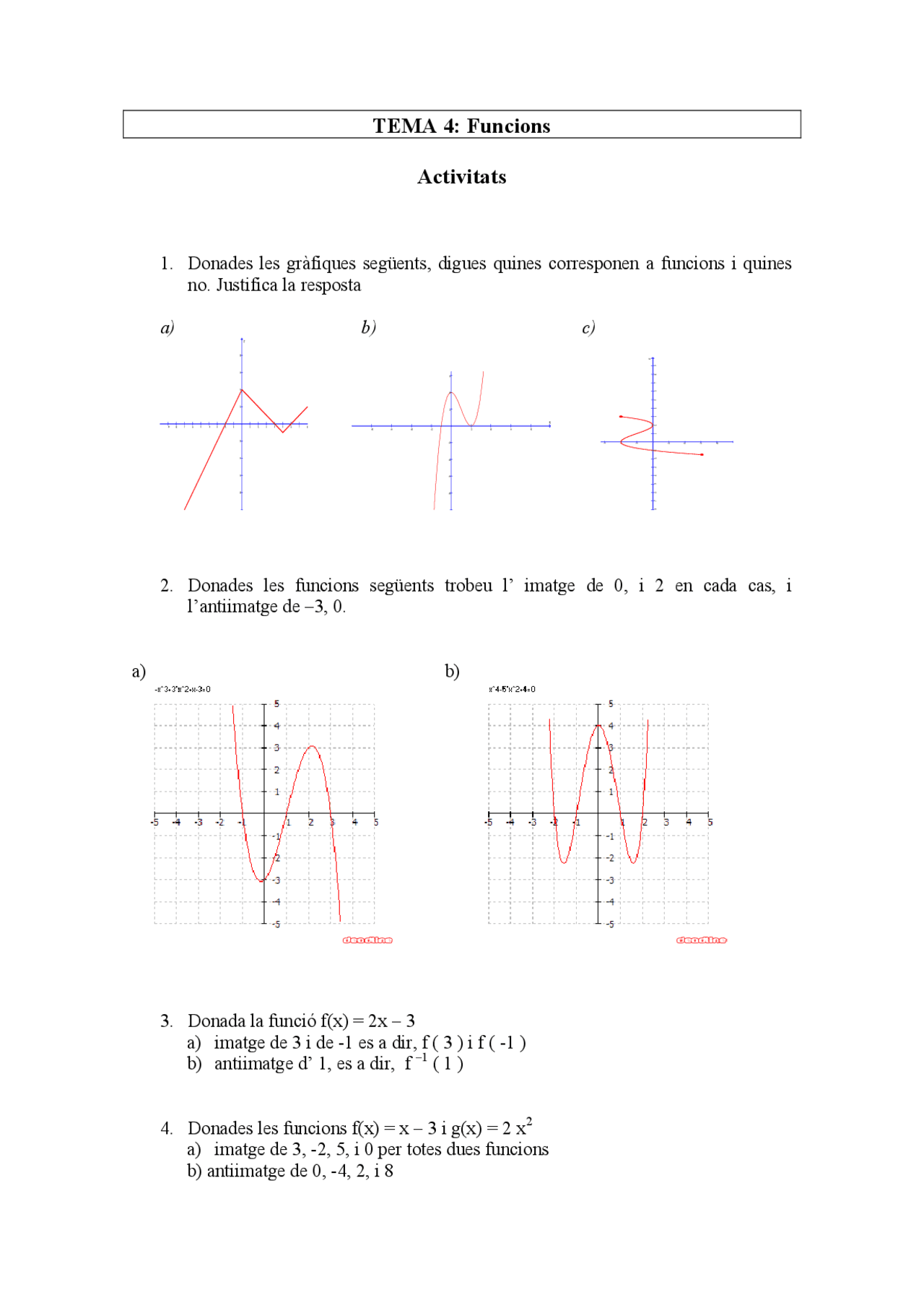 Funcions exercicis 4 eso | Ejercicios de Matemáticas | Docsity