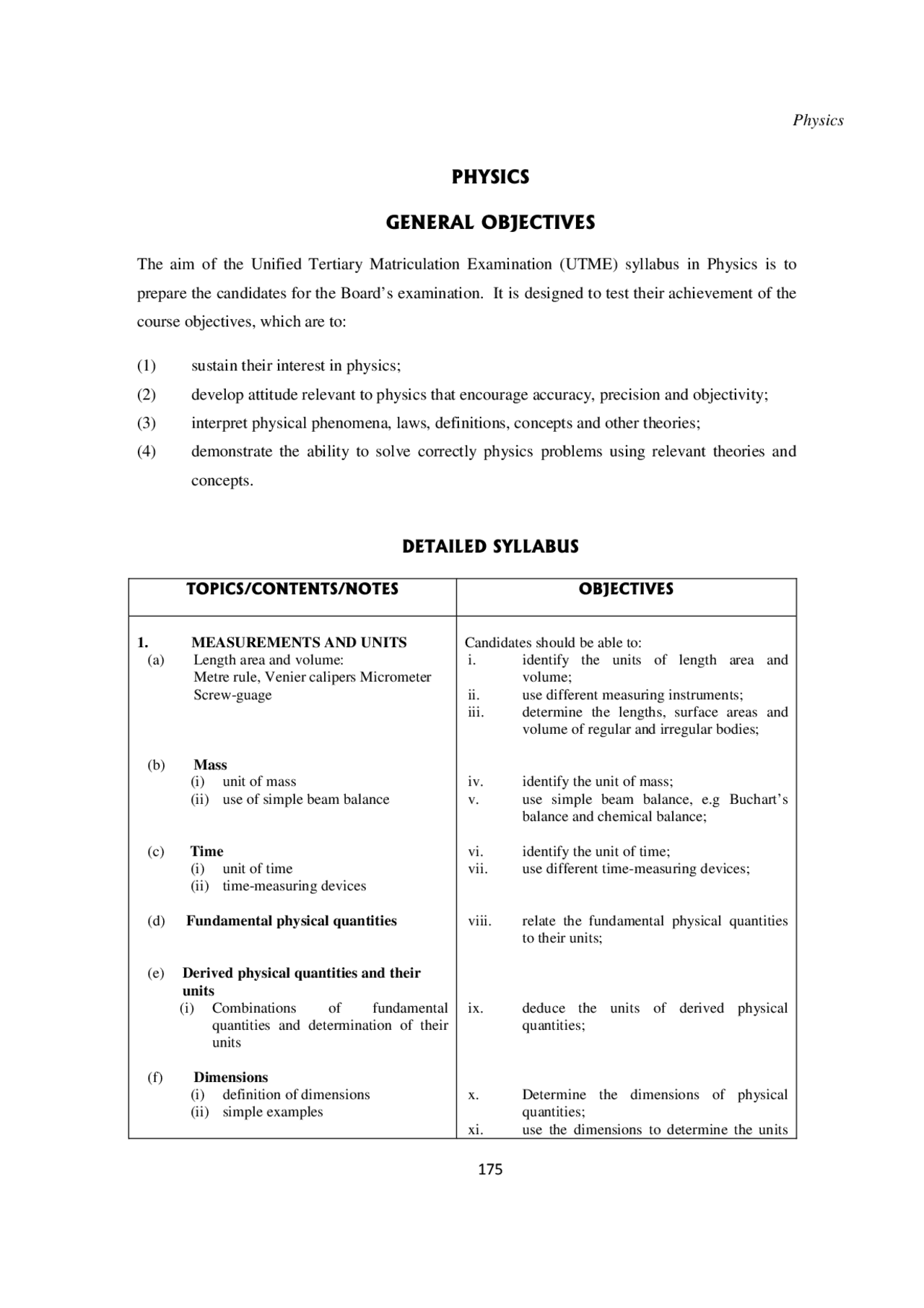 Jamb 20202021 Physics Syllabus Lecture Notes Physics Docsity