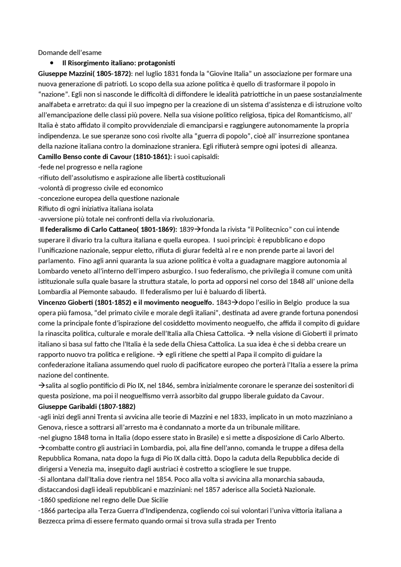 Domande Esame Storia Docsity