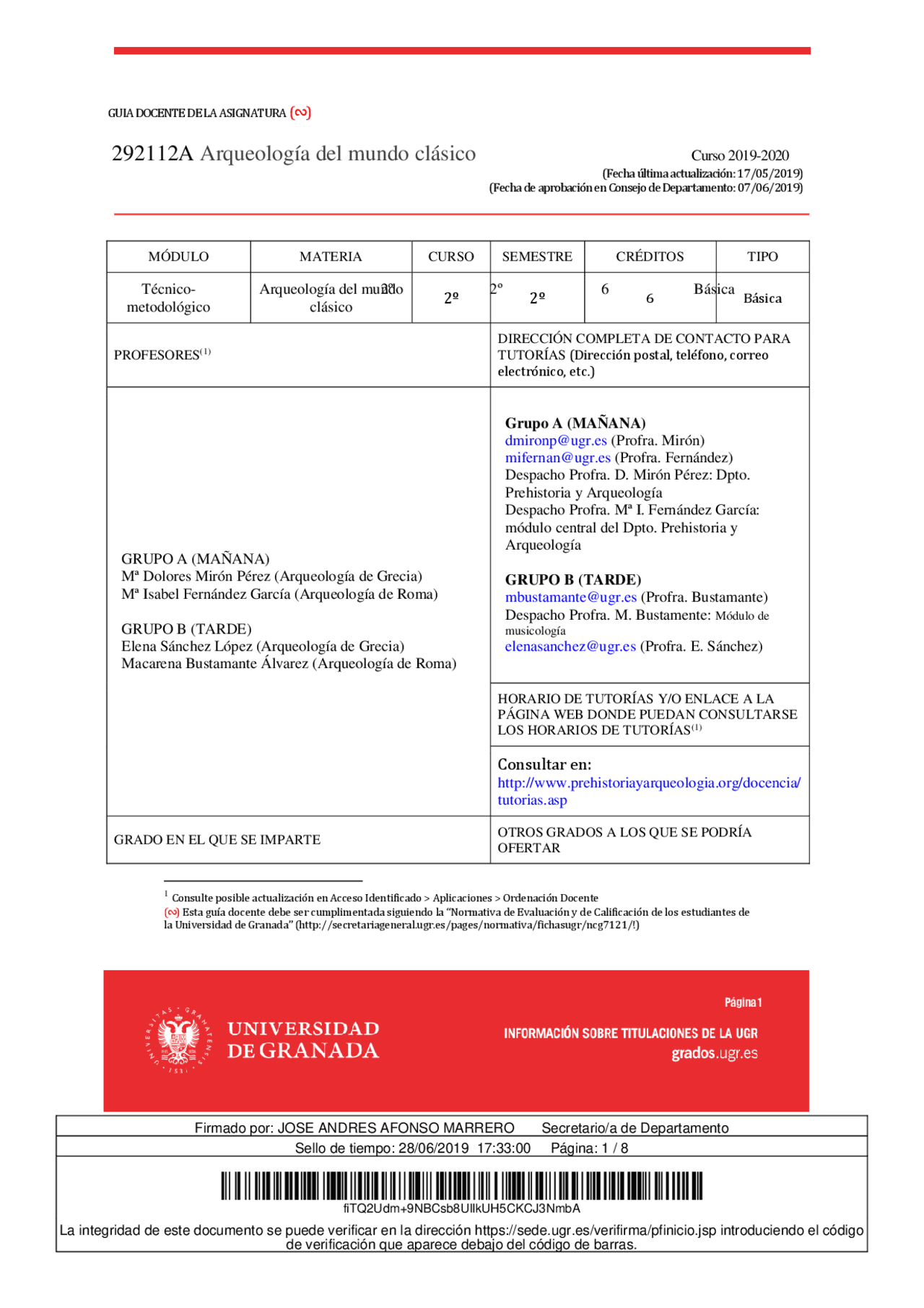 Guia docente de 292112A Arqueología del mundo clásico - Docsity