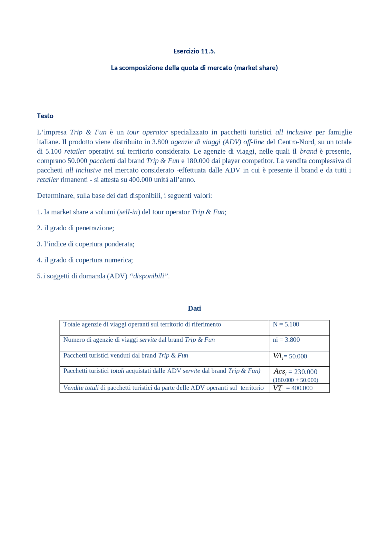 Esercizi Di Marketing Docsity