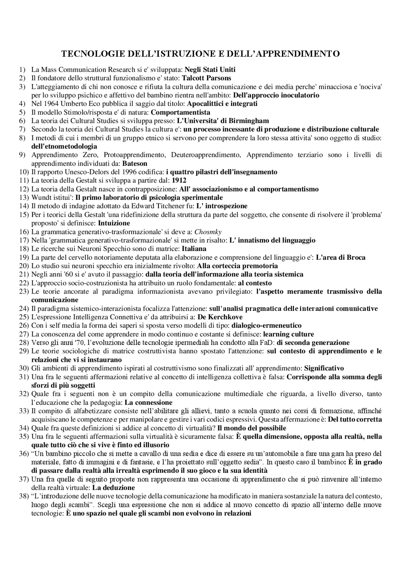 Test Tecnologia Dellapprendimento 24 Cfu Pegaso Docsity