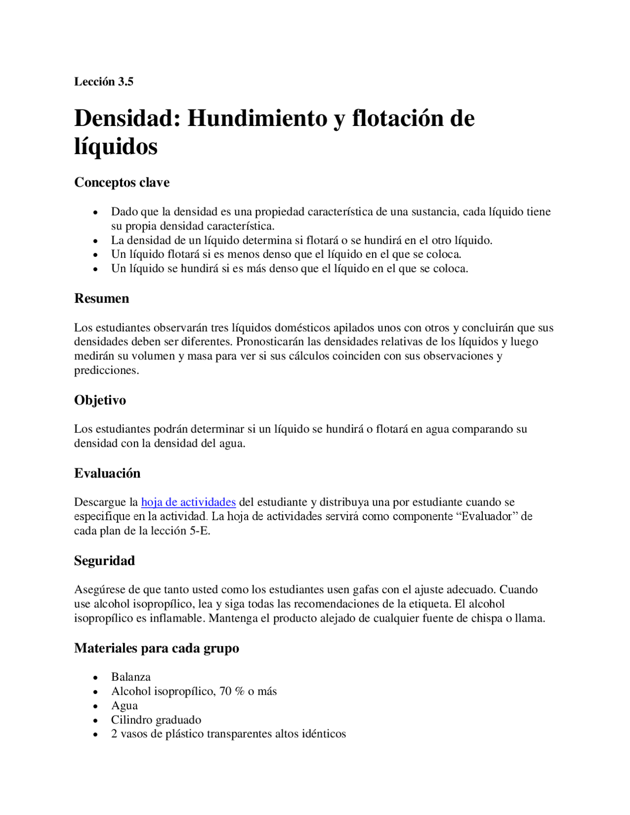 Densidad: Hundimiento y flotación de líquidos | Ejercicios de Química ...