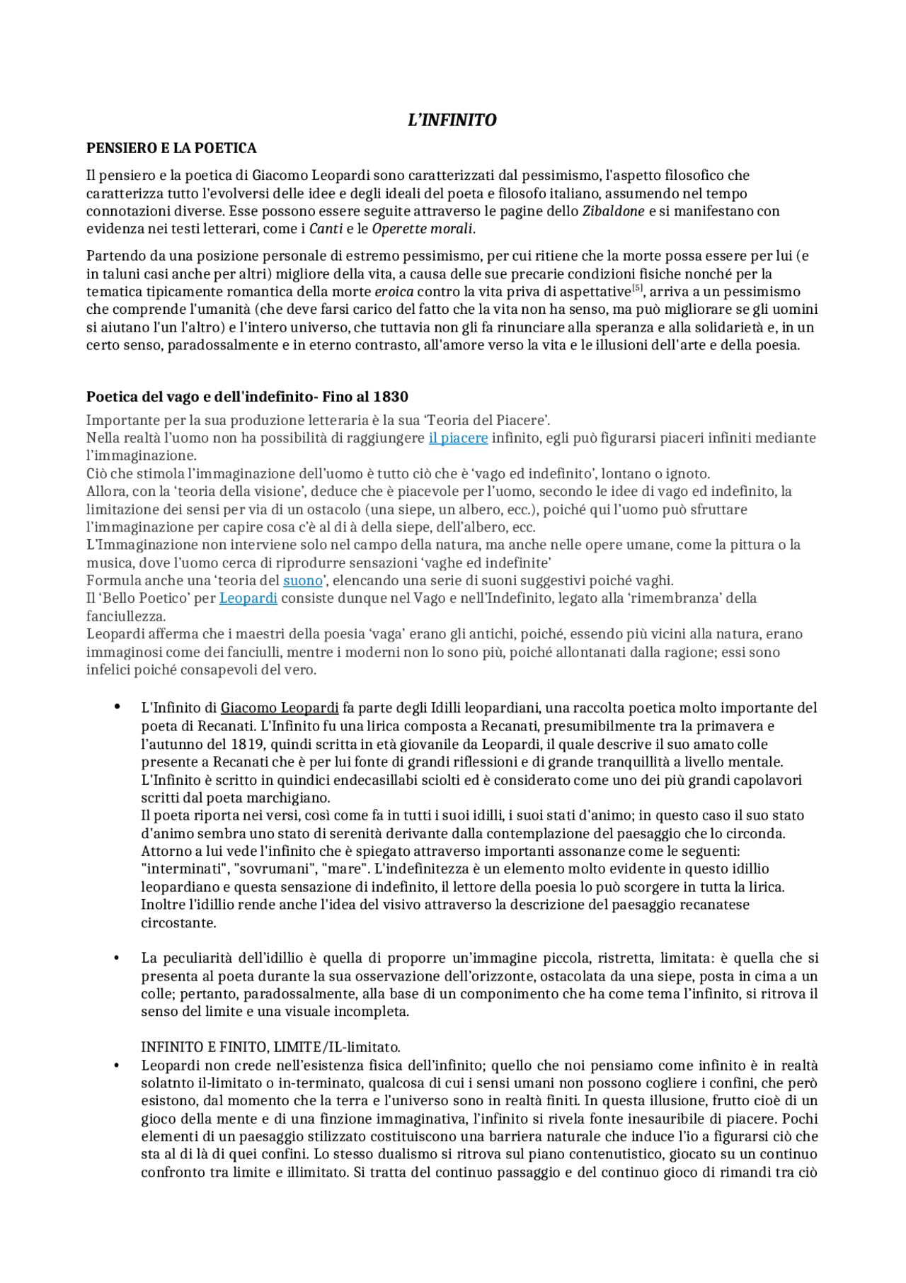 Infinito Di Leopardi Docsity