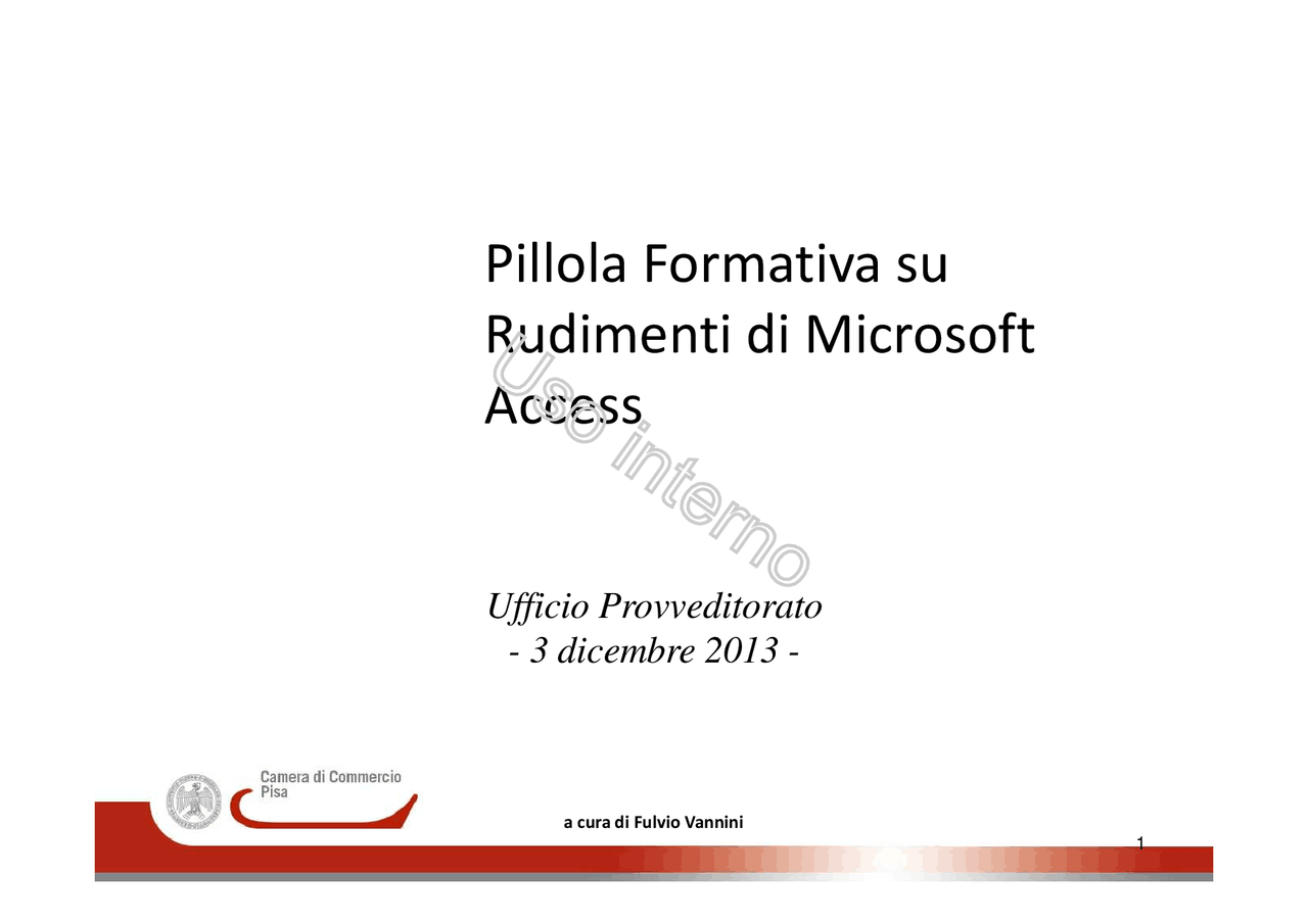 Pillola Formativa Rudimenti Microsoft Access - Docsity