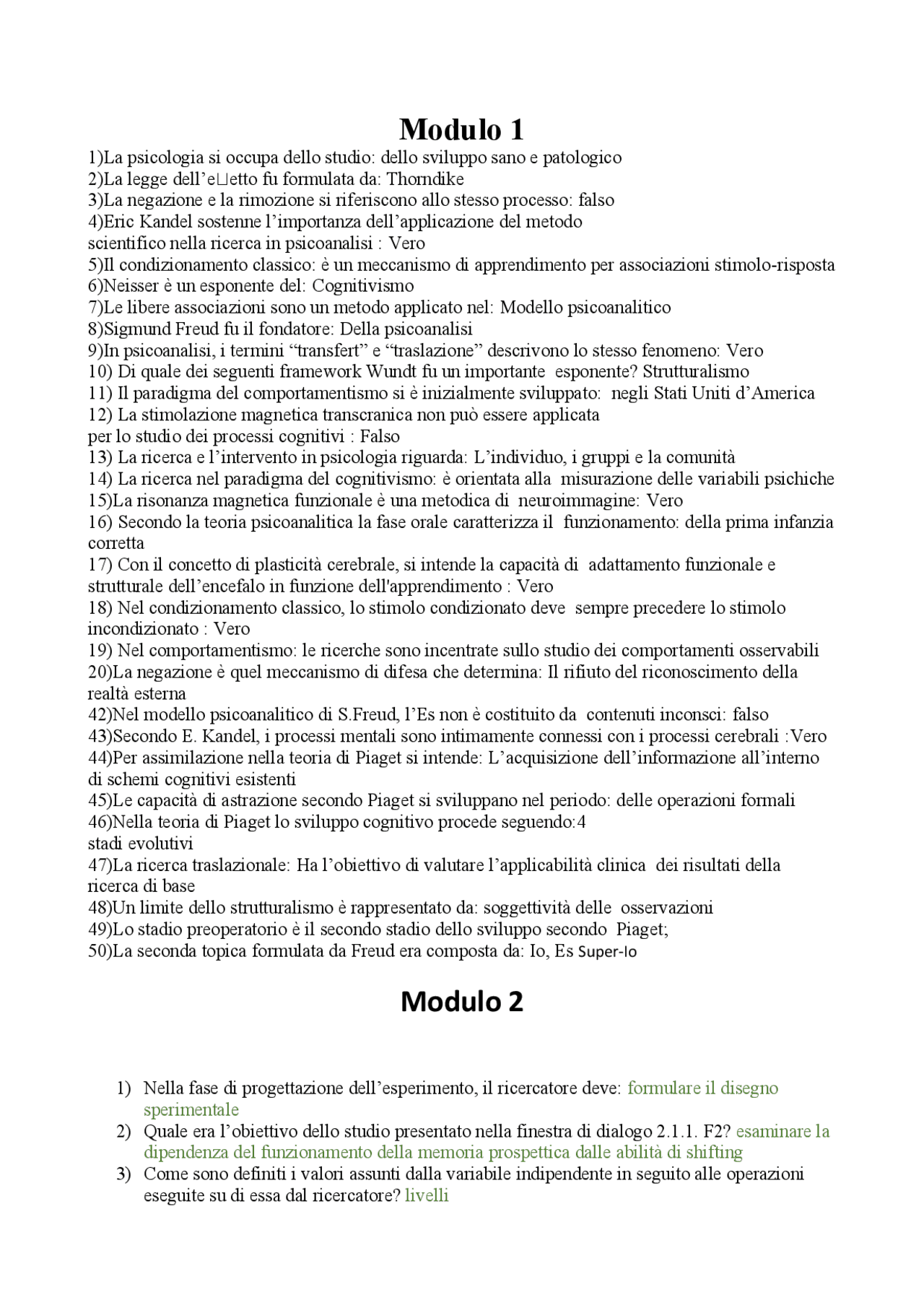 Psicologia Generale Unicusano Docsity