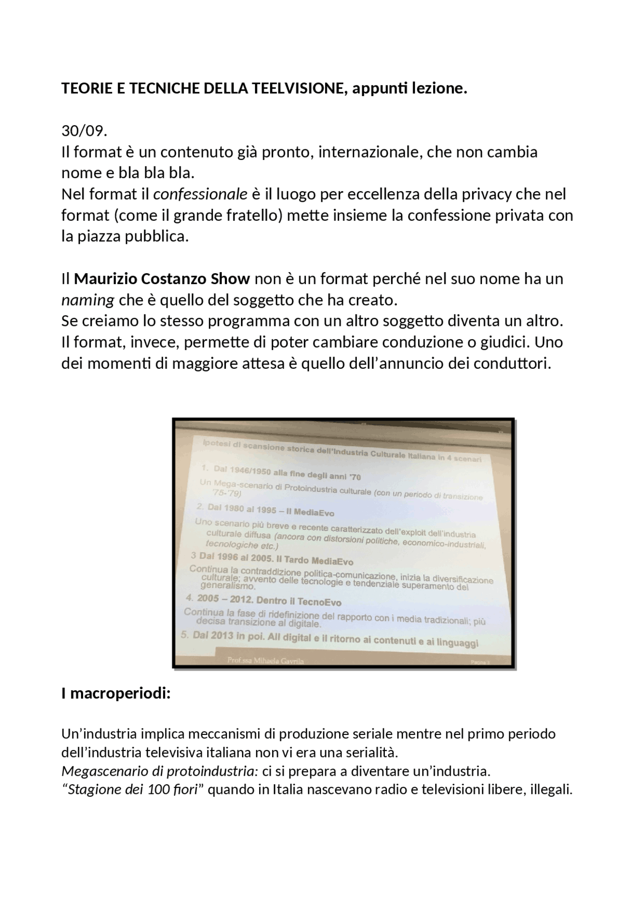 Appunti Teorie E Tecniche Della Televisione Coris Docsity