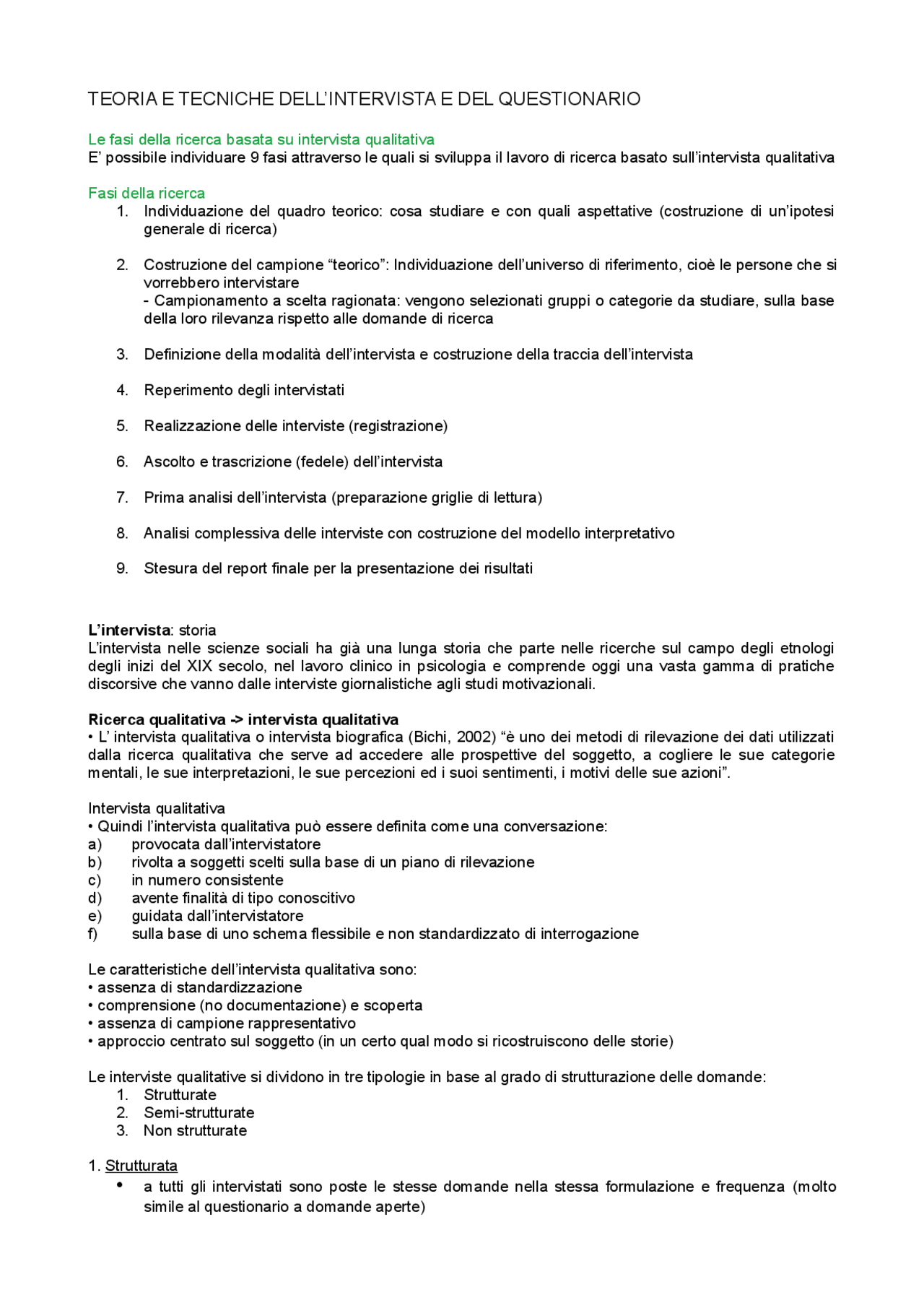 Appunti Teoria E Tecniche Dellintervista E Del Questionario Docsity